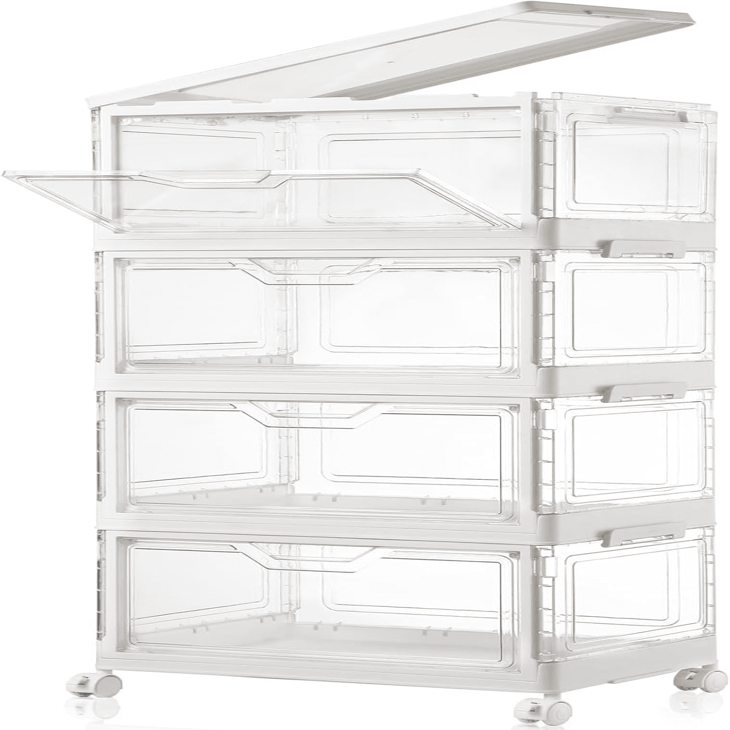 hltdup Plastic Drawer Storage Stackable Drawers 4-Tier Clear Plastic ...