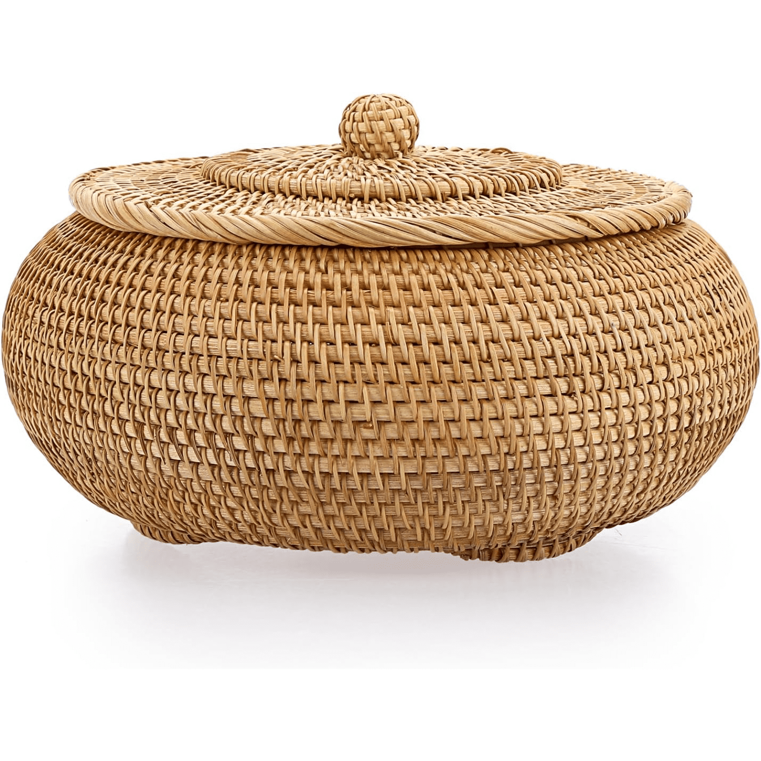 hltdup Round Rattan Boxes with Lid Natural Woven Storage Basket Bin ...