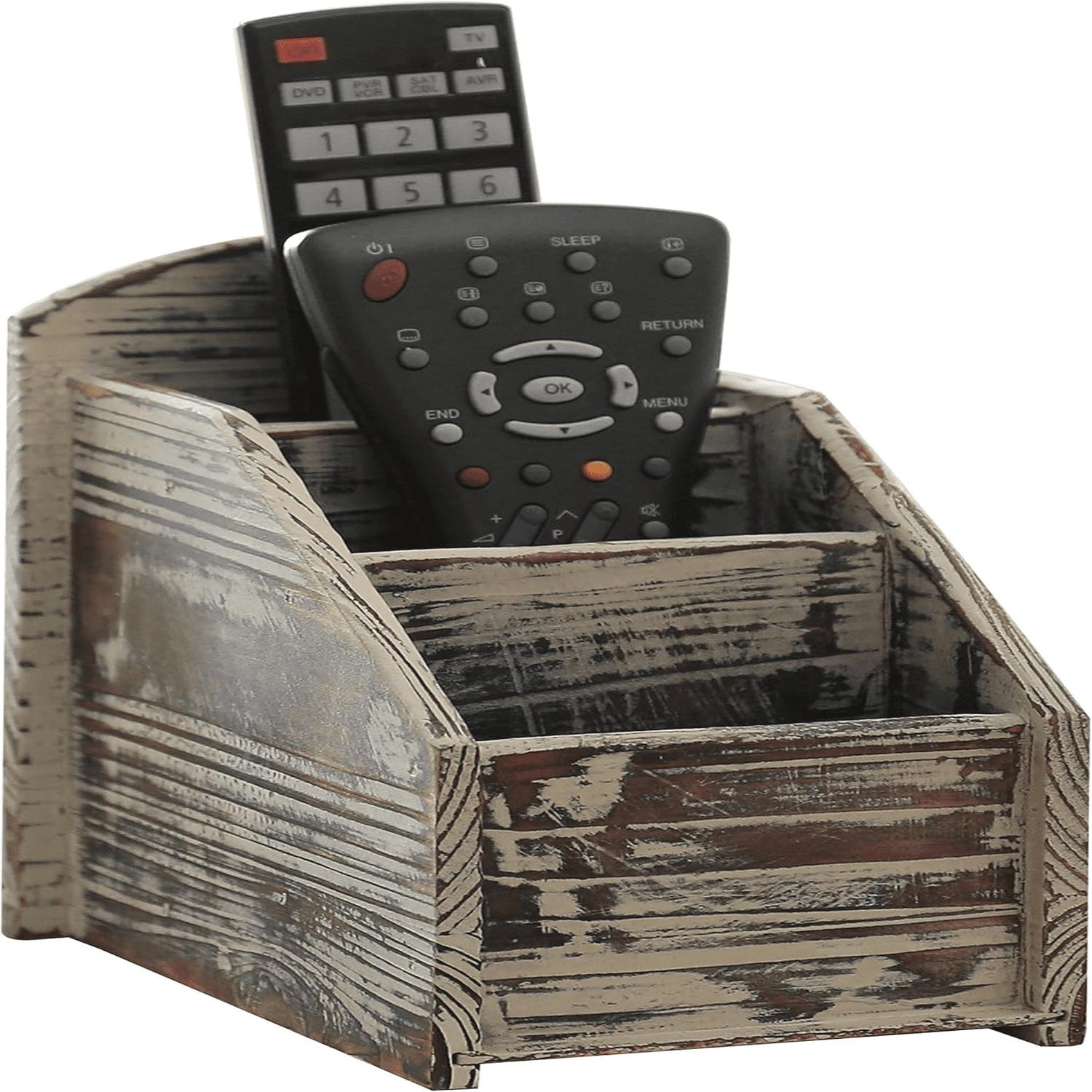hltdup Rustic Dark Gray Wood Remote Control Holder Organizer Caddy with ...