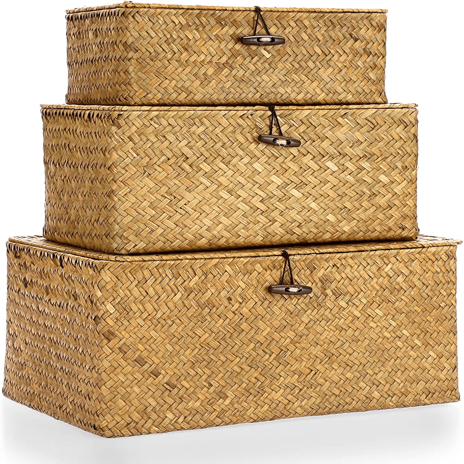 hltdup Shelf Baskets with Lid - Handwoven Wicker Basket Bins Lidded ...