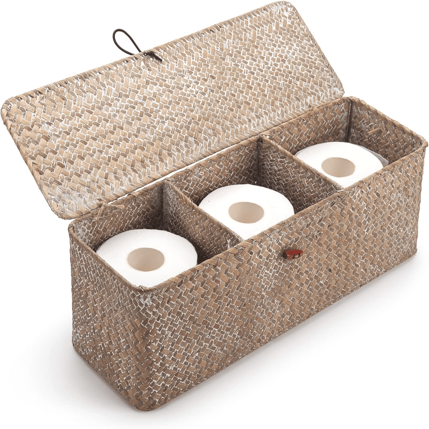 hltdup Whitewash Seagrass Tank Basket with Lid Woven Toilet Roll ...