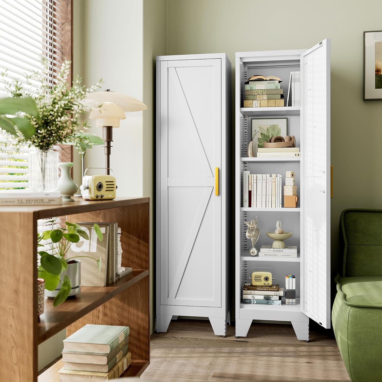 hltfrp 67" Slim Vertical Barn Door Steel Storage Cabinet with ...