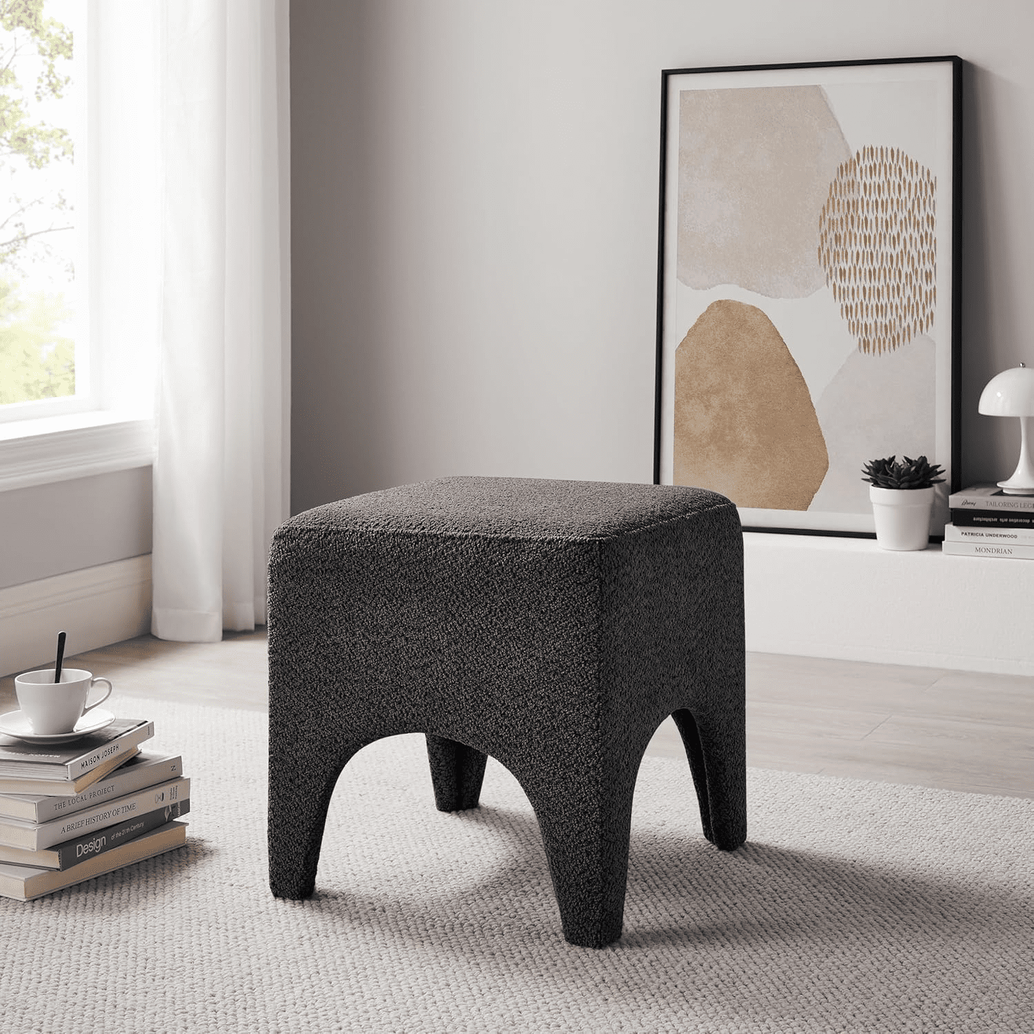 hltghu 17" Boucle Foot Stool Ottoman Vanity Stool for Makeup Rectangle ...