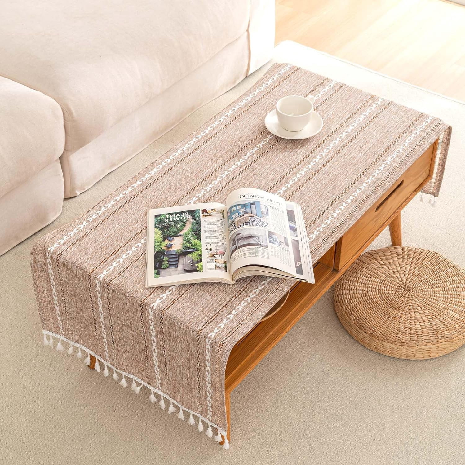 hltidu Linen Coffee Table Cloth Rustic Farmhouse Coffee Table Cover for ...