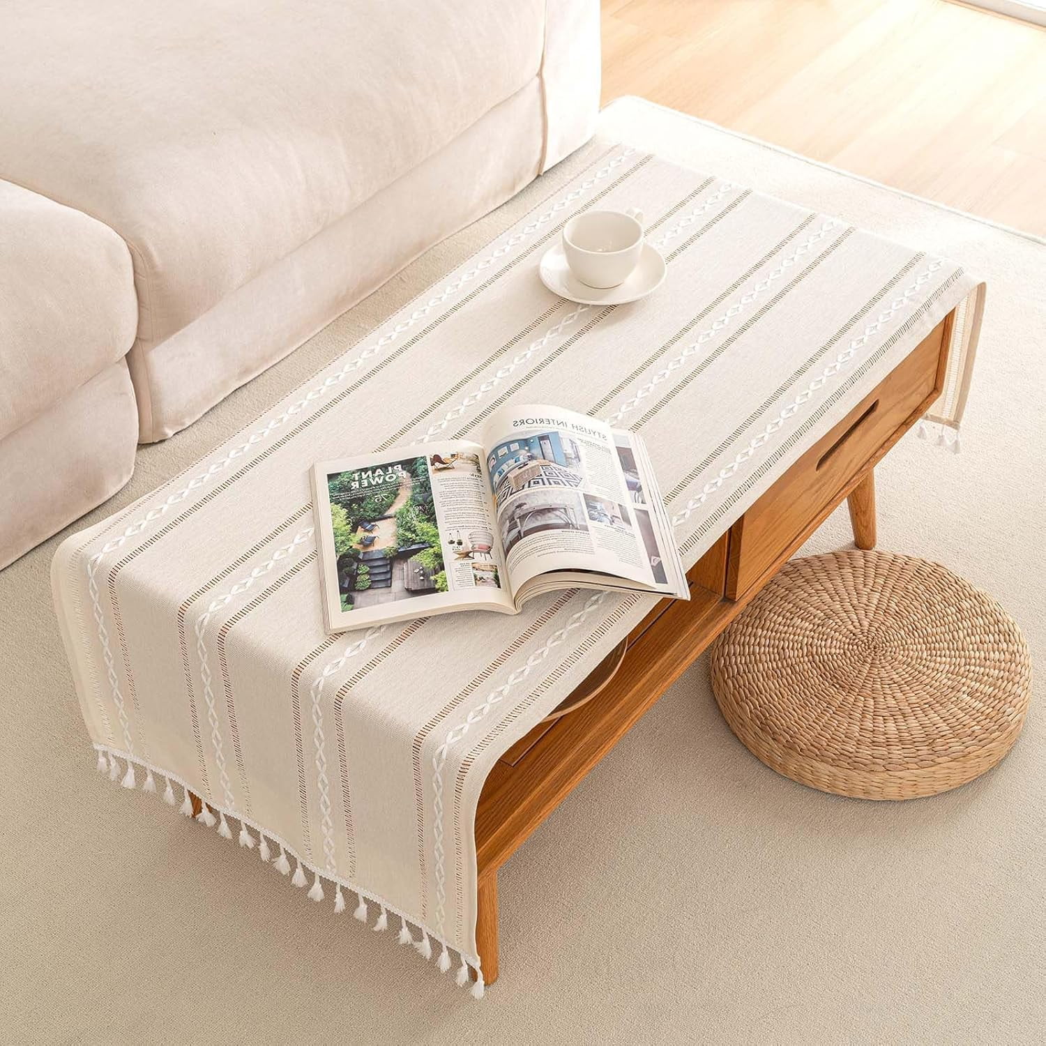 hltidu Linen Coffee Table Cloth Rustic Farmhouse Coffee Table Cover for ...