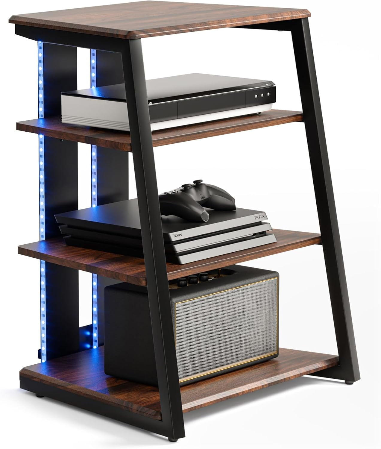 hltish Design 4-Tier AV Media Stand with LED Lights Wooden Stereo ...