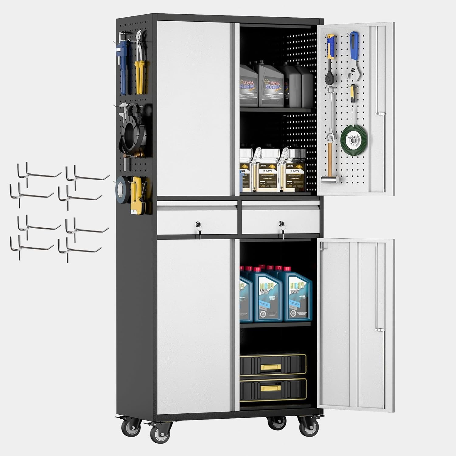 hltish Metal Storage Cabinet with Wheels and 1 Interior Drawer Steel ...