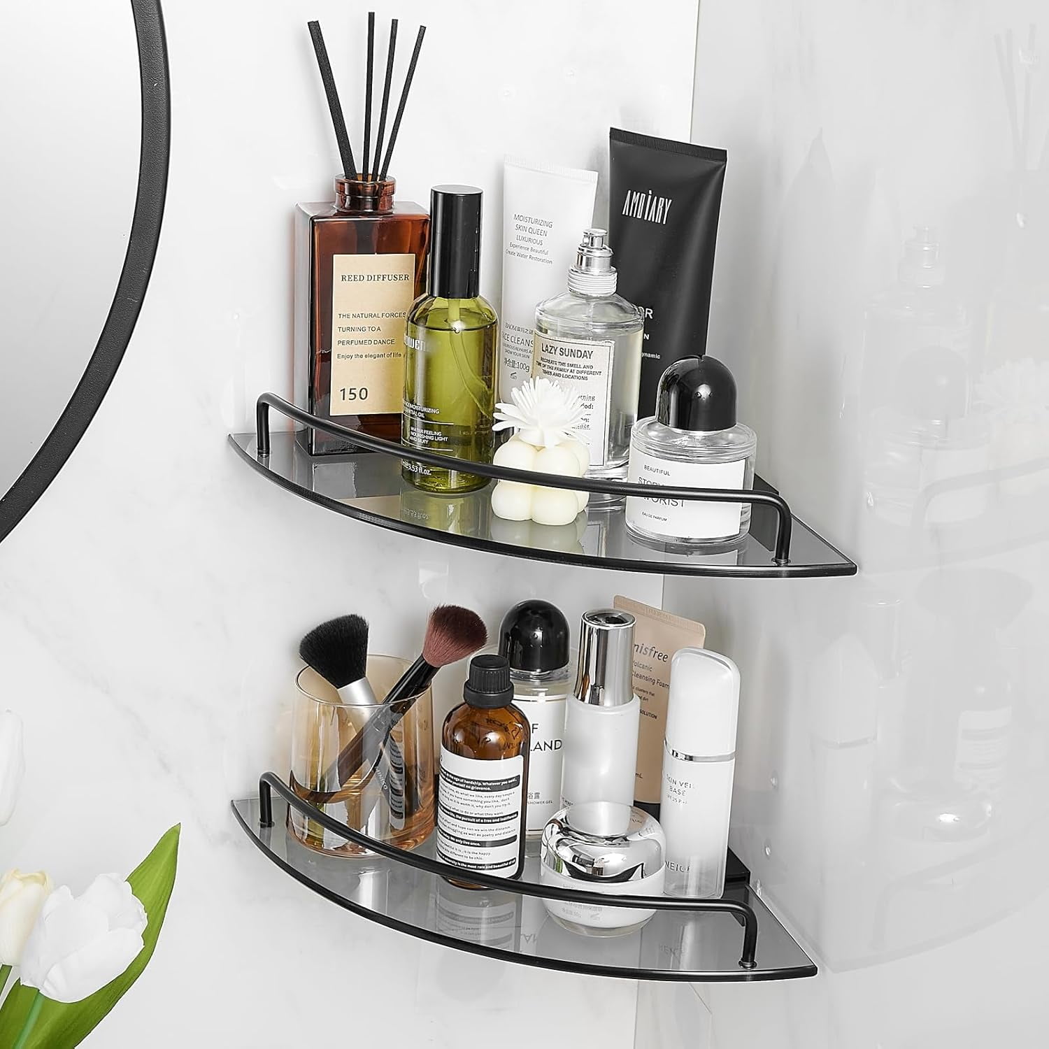 hltiug 2 Pack Glass Shelf for Bathroom 15.7In Bathroom Shelves Wall ...