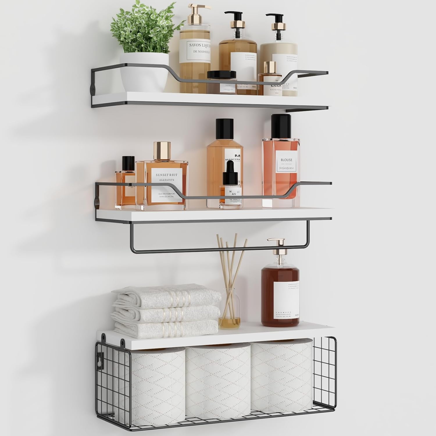 hltiug Floating Shelves Wall Mounted Wood Bathroom Shelf Over Toilet ...