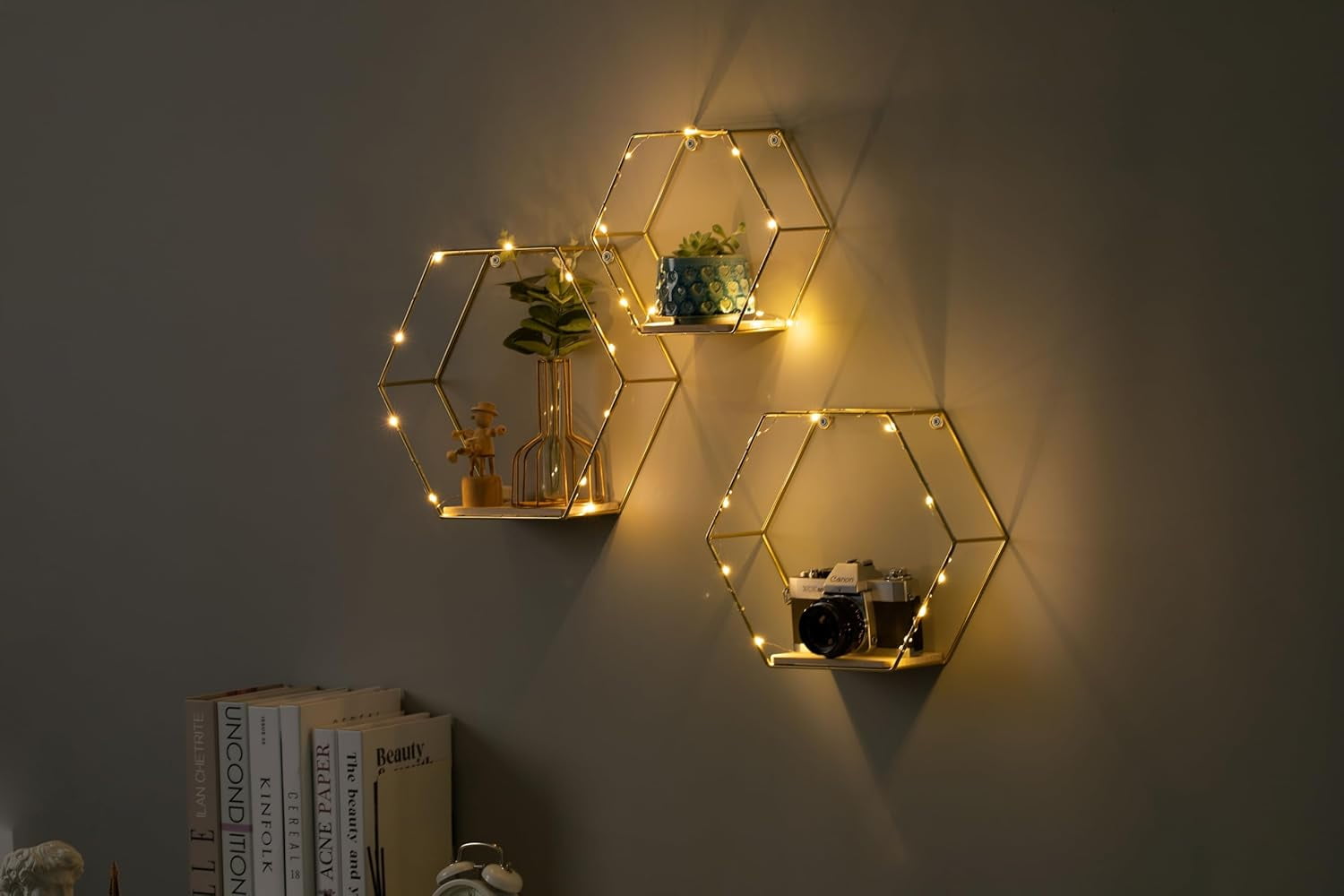 hltiug - Golden Cloud Shape Floating Shelves with LED Lights Wall Decor ...