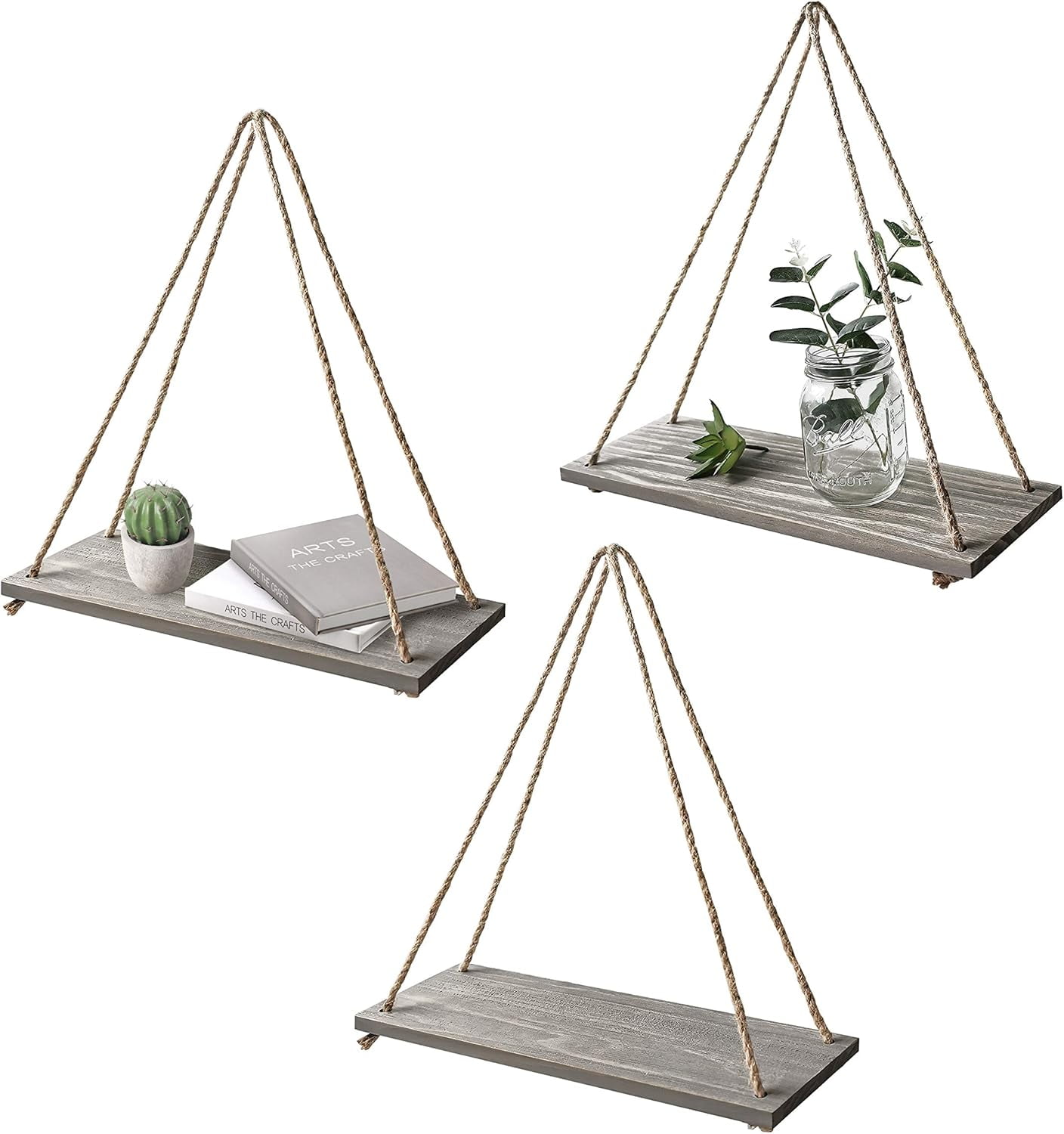dxynlzq Hanging Distressed Wood Floating Shelves with Swing Rope ...