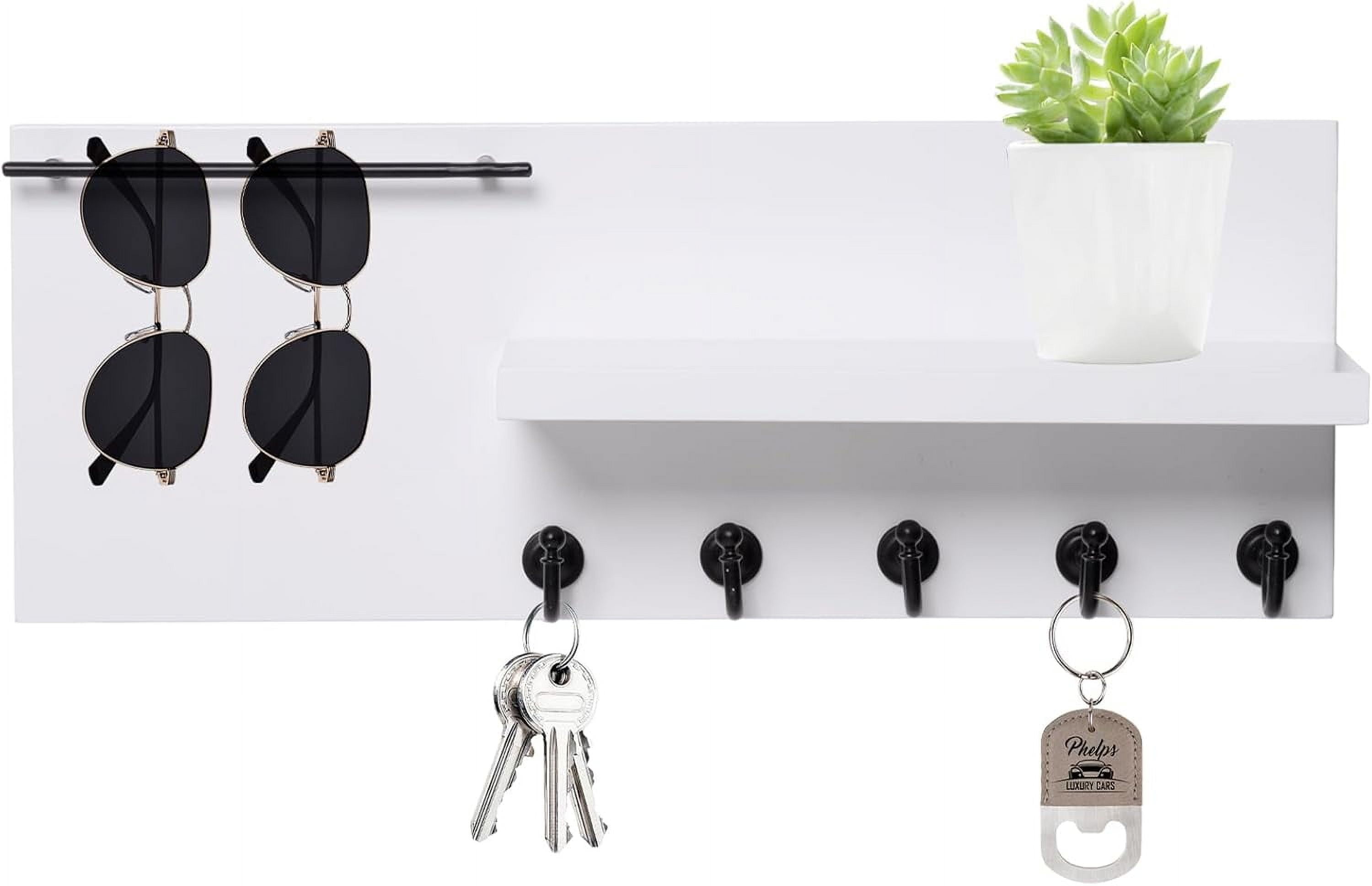 hltiug Real Wood Key Holder Rack Wall Mount 16 x 6 inches Black ...