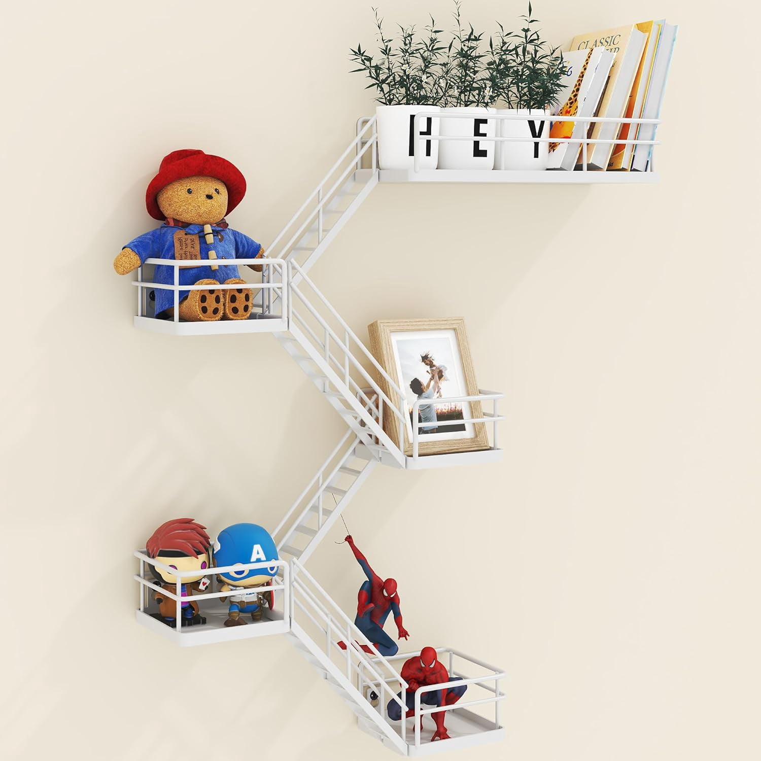 hltiug Red Metal Fire Escape Wall Shelf Decorative Shelves for Wall ...