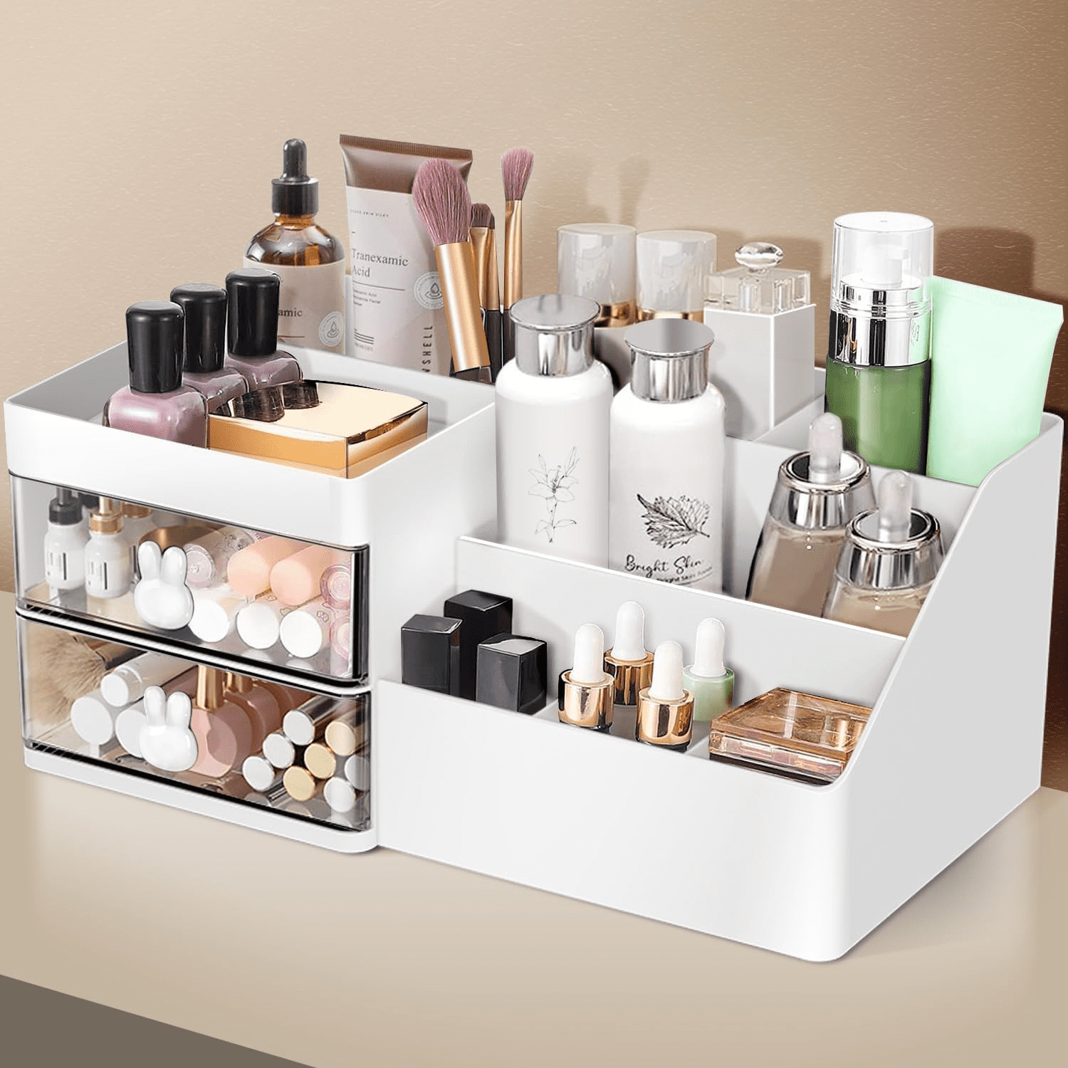 hltjsuv Makeup Organizer Cosmetic Desk Storage with Drawers Skincare ...