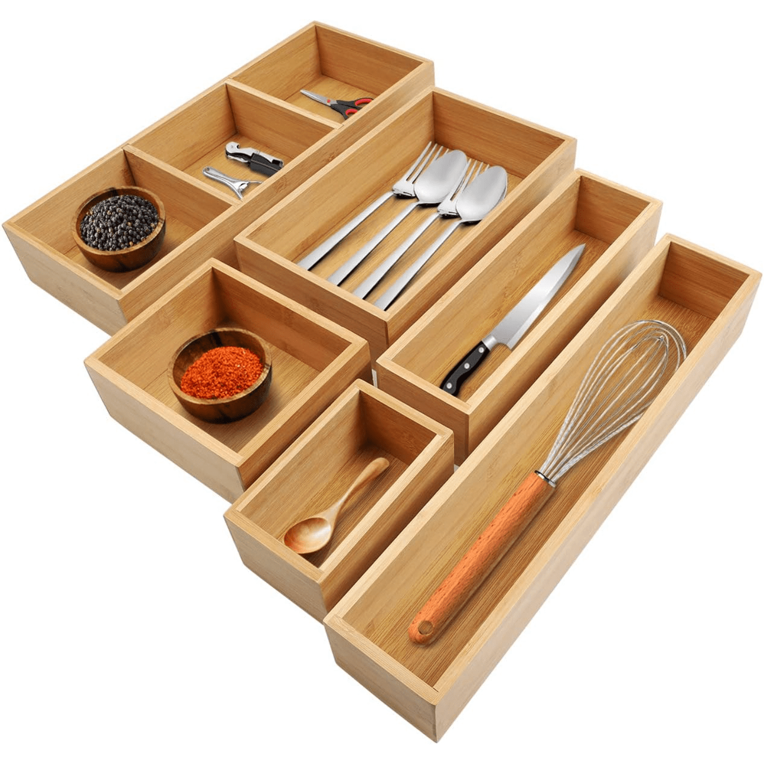 dxynlzq Bamboo Drawer Organizer with Removable Dividers 6 Pcs ...