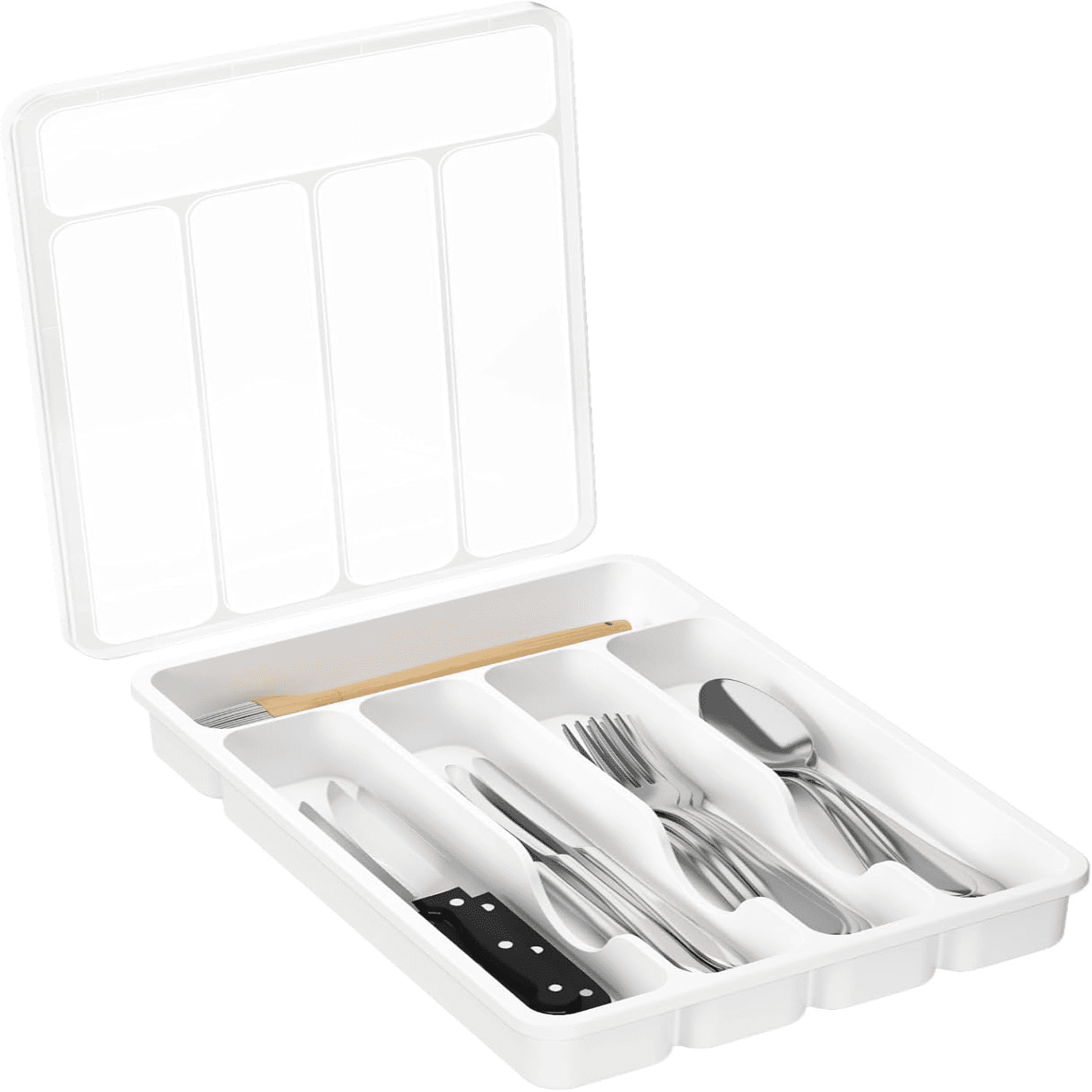 dzyasd Silverware Organizer with Lid Covered Utensil Tray for Kitchen ...