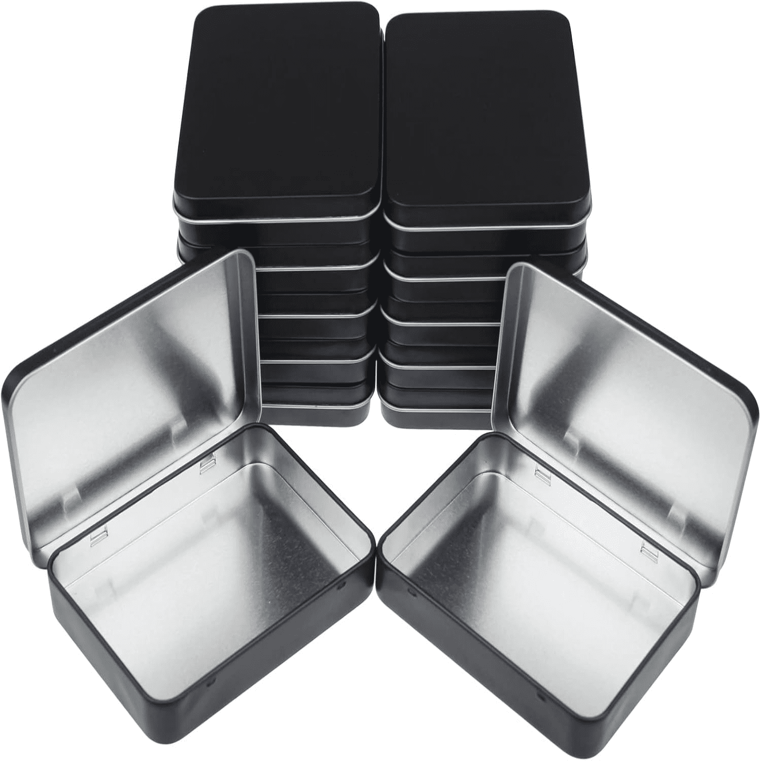 Hltop 12 Pieces Rectangular Metal Empty Hinged Tins Containers Basic ...