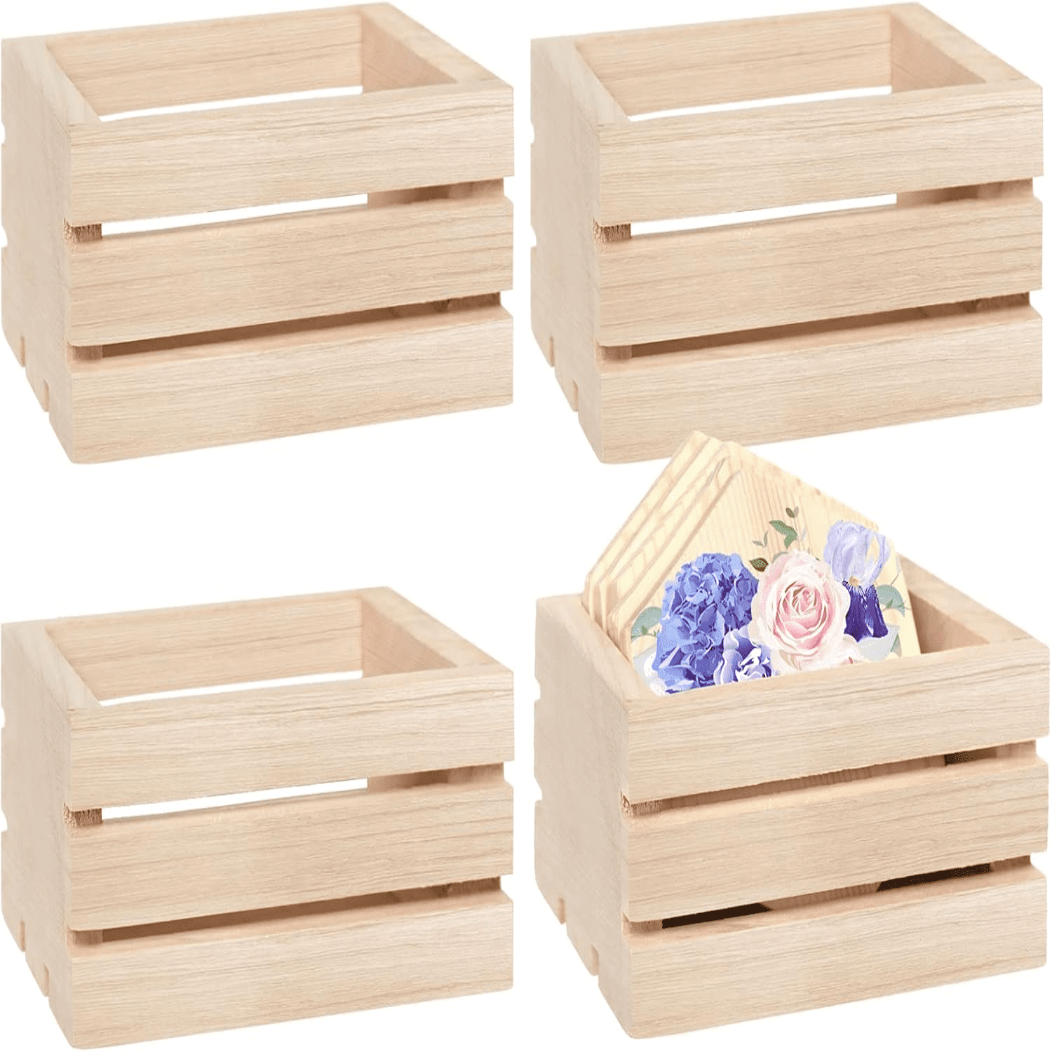 byfn 4 Pack Mini Rustic Wooden Crates Decorative Wood Crates Unfinished ...