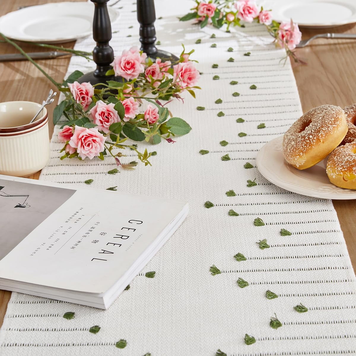 hltjuds Boho Table Runner Natural Cotton Woven Macrame Table Runners 60 ...