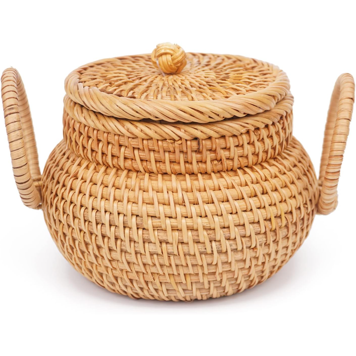 hltjuds Round Rattan Basket with Lid Hand-Woven Wicker Basket Bin Multi ...