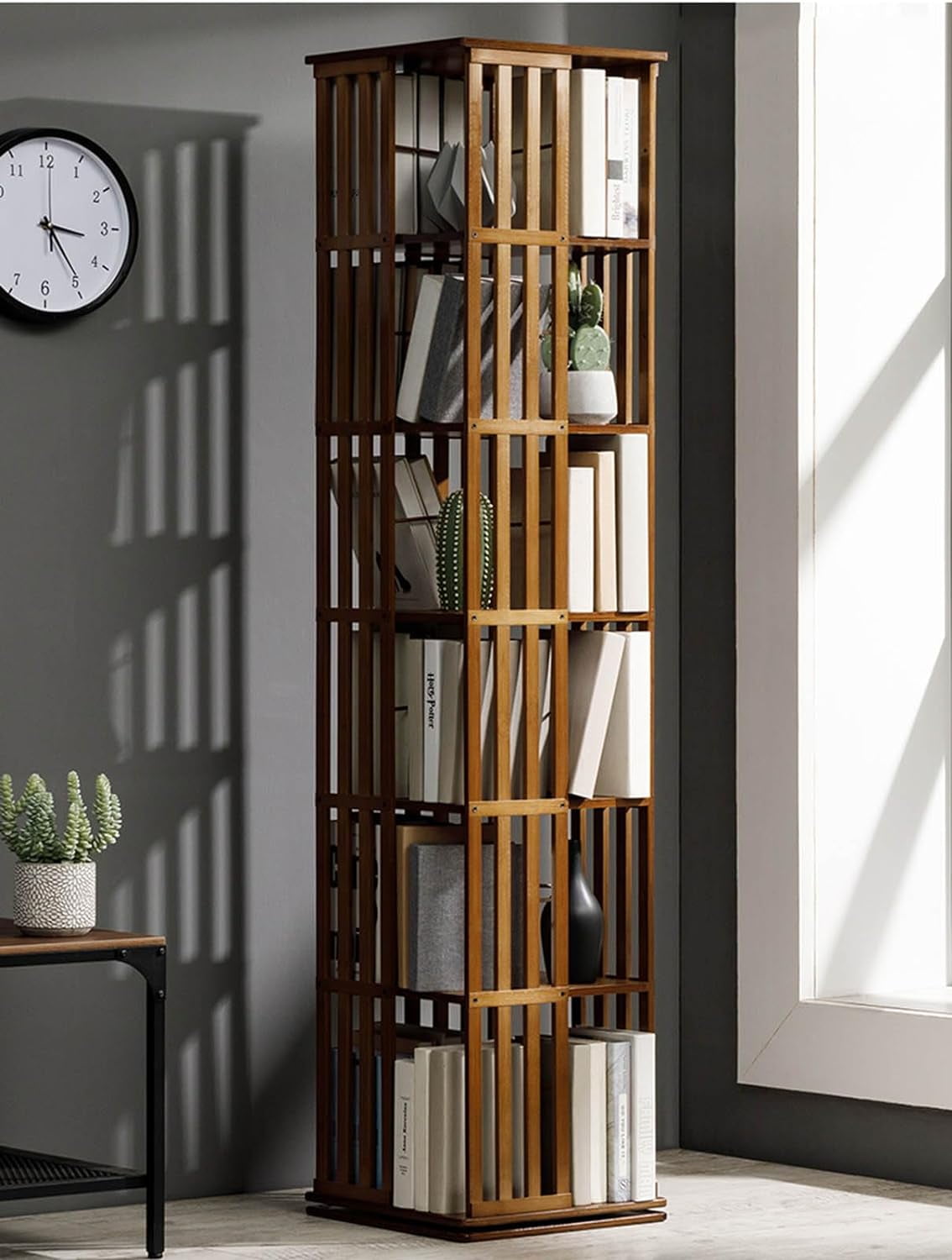 hltopo 5/6 Tier Rotating Bookcase- 360 Degree Rotating Bookshelf Tower ...