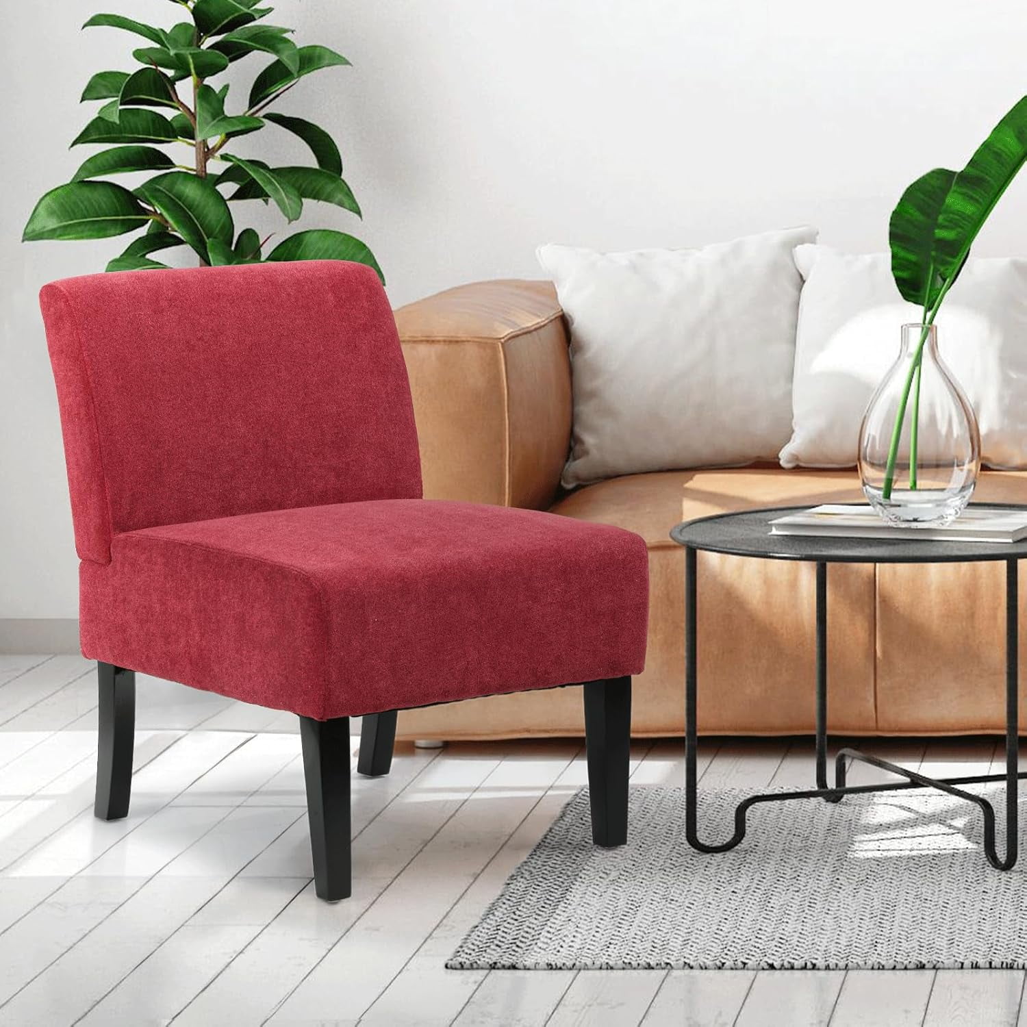 hltopo Armless Accent Chair Upholstered Armless Chair with Wood Legs ...
