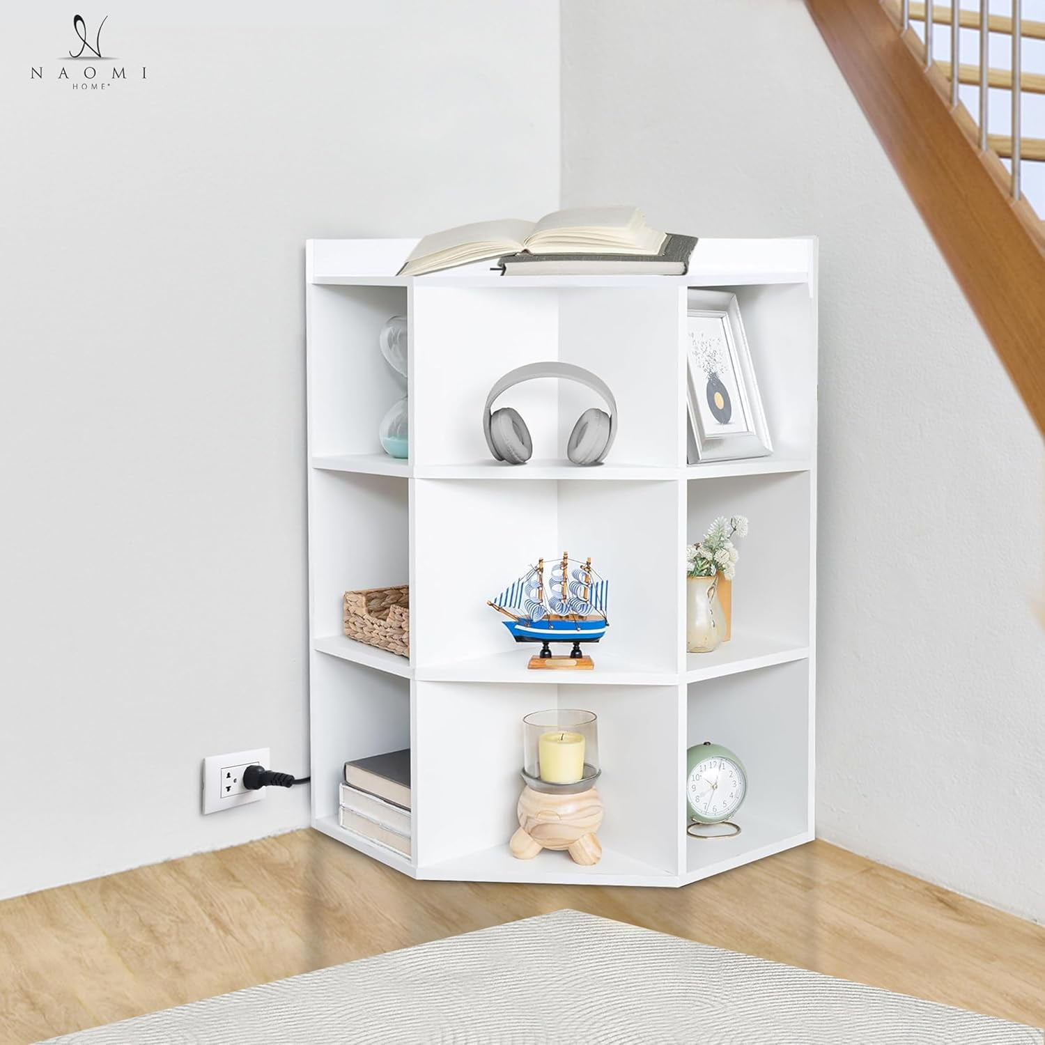 hltopo Dona Corner Cabinet Corner Shelf with USB Ports and Outlets ...