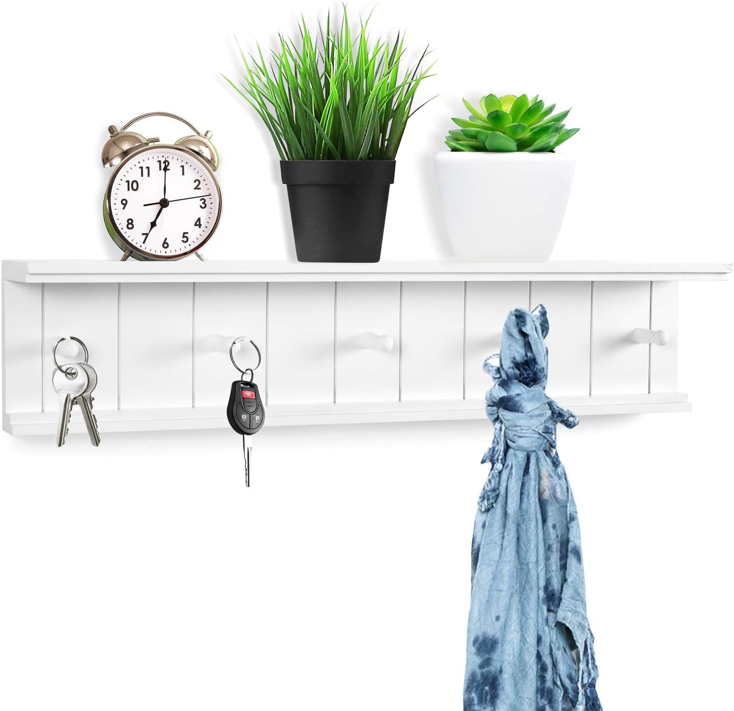 hltsiup Entryway Wall Mounted Floating Shelf with Wooden Peg Style ...