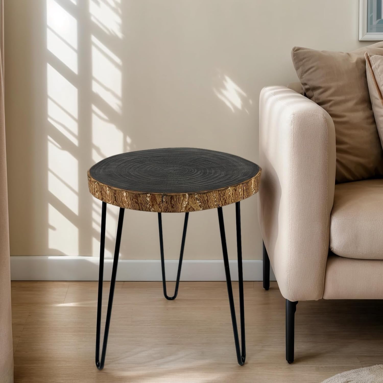 hltsopp Live Edge Side Table Black Round Natural Edge End Table with ...