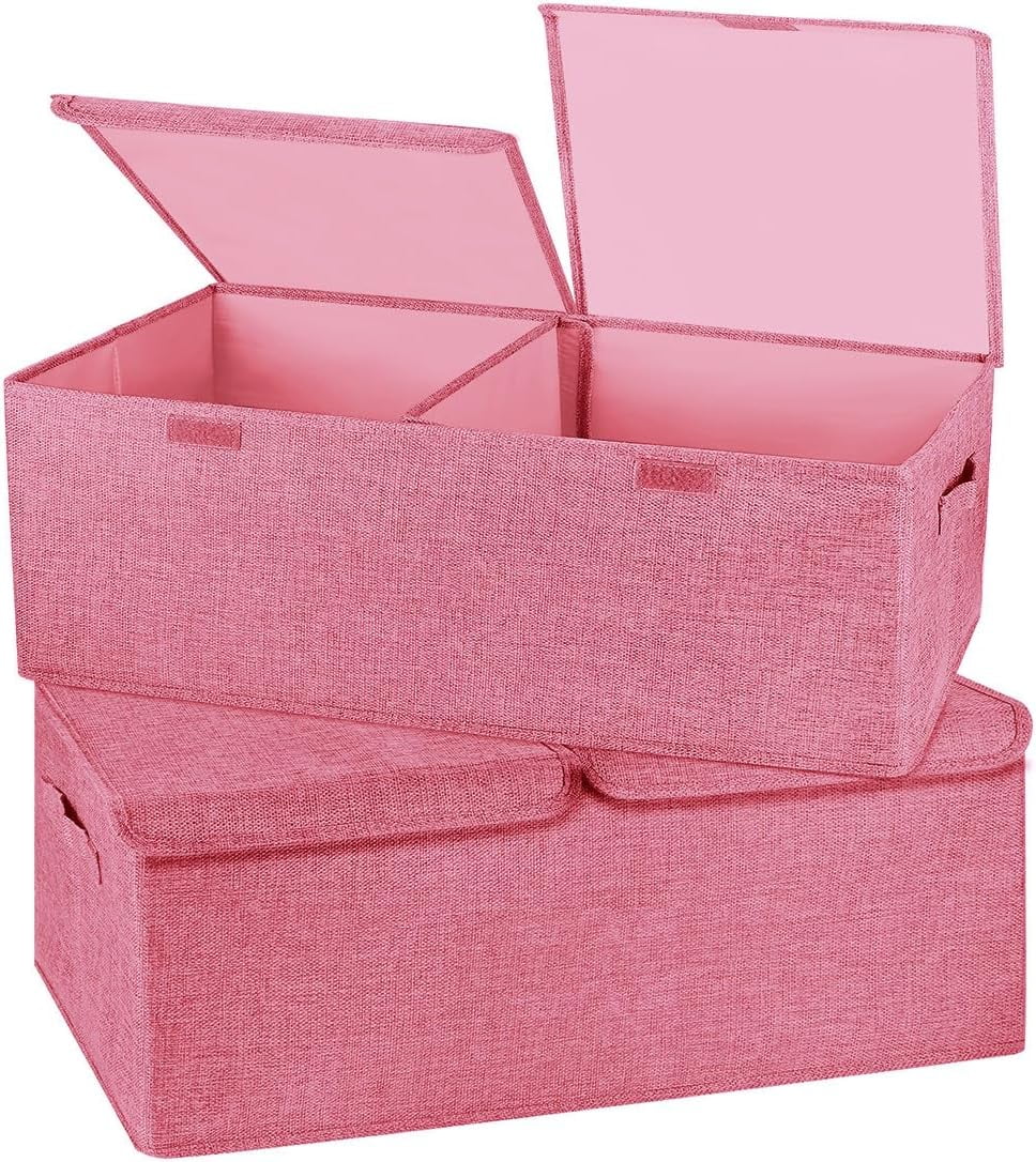 hltudj 2 Pack Storage Boxes with Lids and Handles Collapsible Linen ...