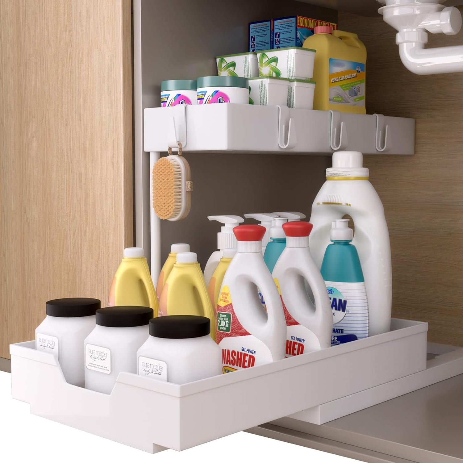 hltudj 2-Tier Under Sink Organizers and Storage 2 Pack Sliding L-shape ...
