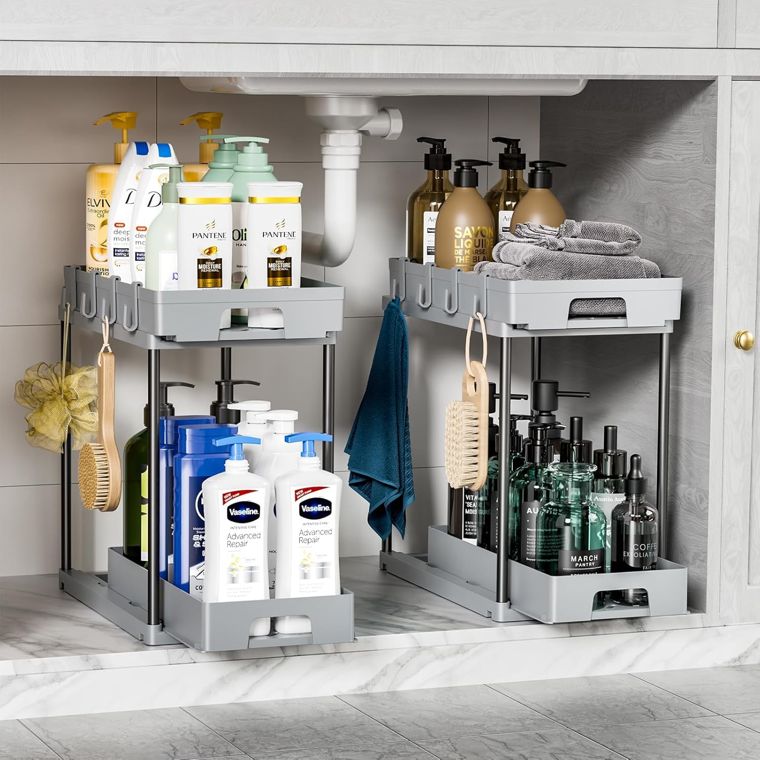 hltudop Under Sink Organizers and Storage 2 Pack Pull Out Kitchen ...