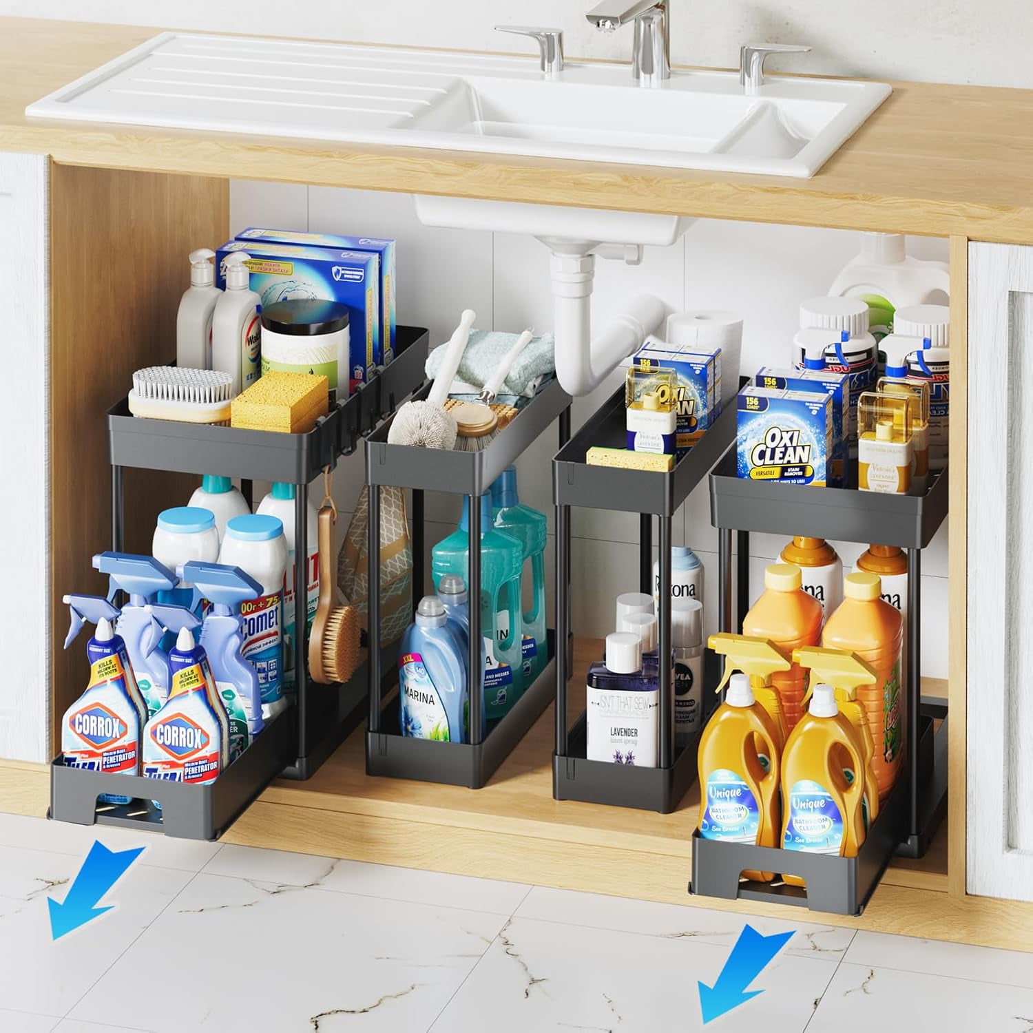 hltudop Under Sink Organizers and Storage 2 Pack Pull Out Kitchen ...