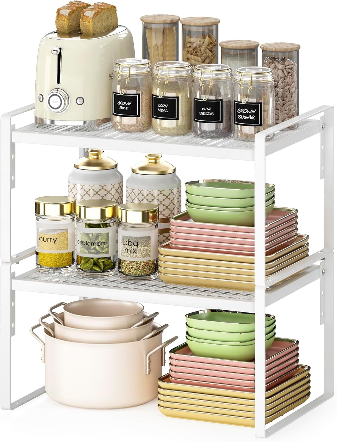 dxynlzq 2 Pack Kitchen Countertop Organizer Stackable Cabinet Shelf ...