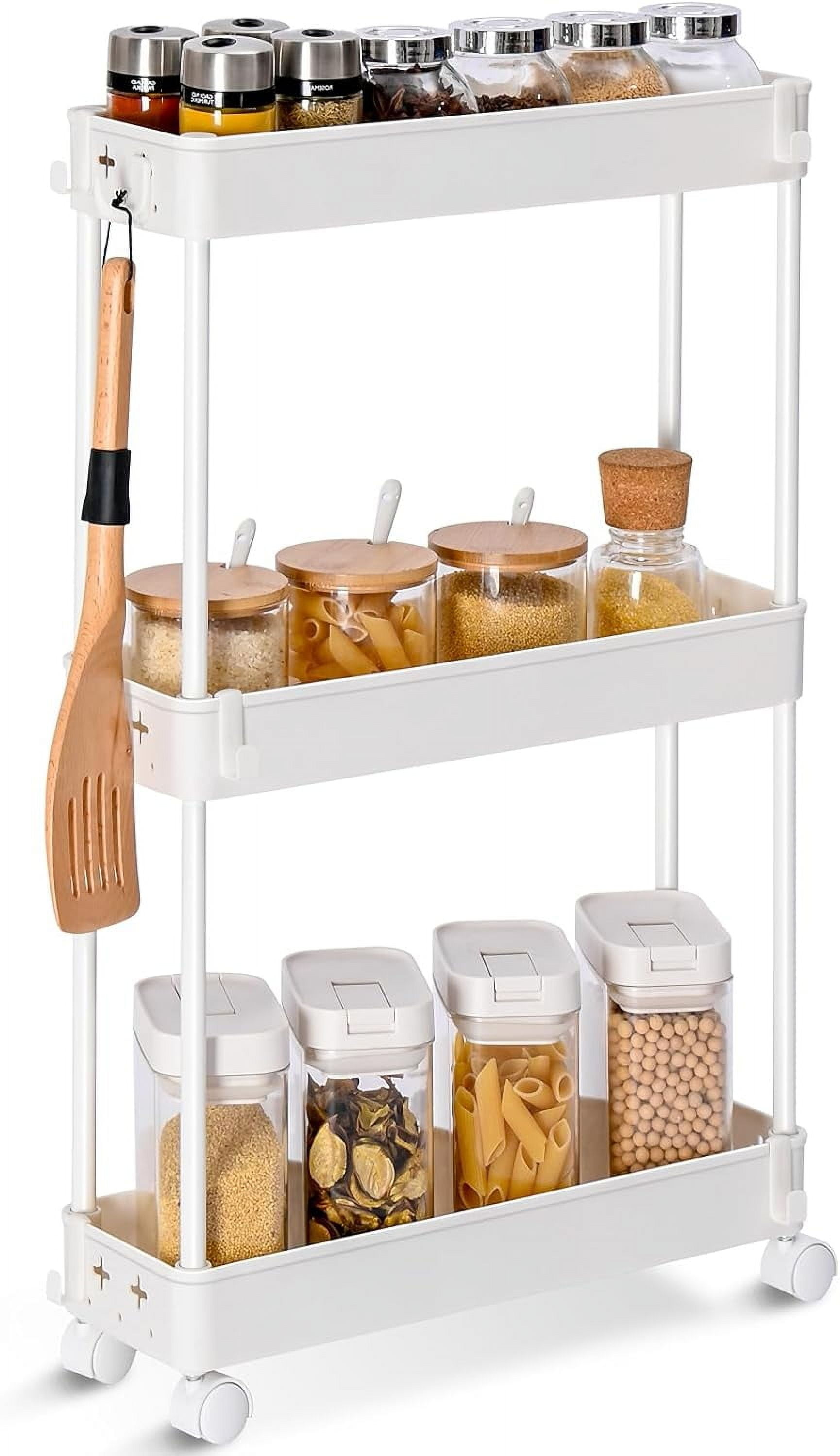 hltusdp Slim Rolling Storage Cart 4 Tier Utility Cart on Wheels Mobile ...