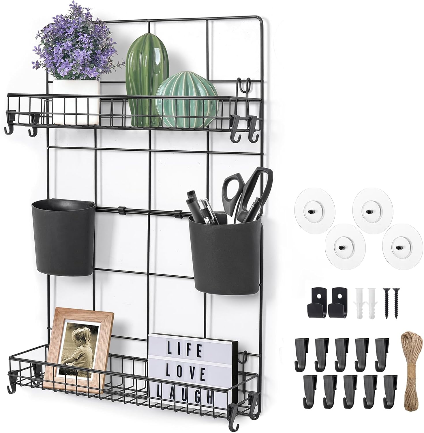 hltusyp Floating Shelves Wall Organizer - 2-Tier Modular Grid Baskets Shelf Multi-Purpose Wall ...