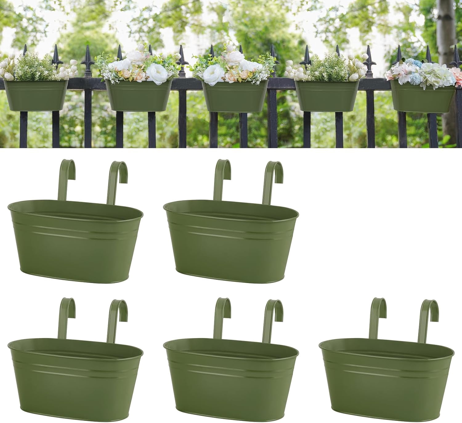 hltusyp Metal Iron Hanging Flower Pots for Railing Fence Hanging Bucket ...