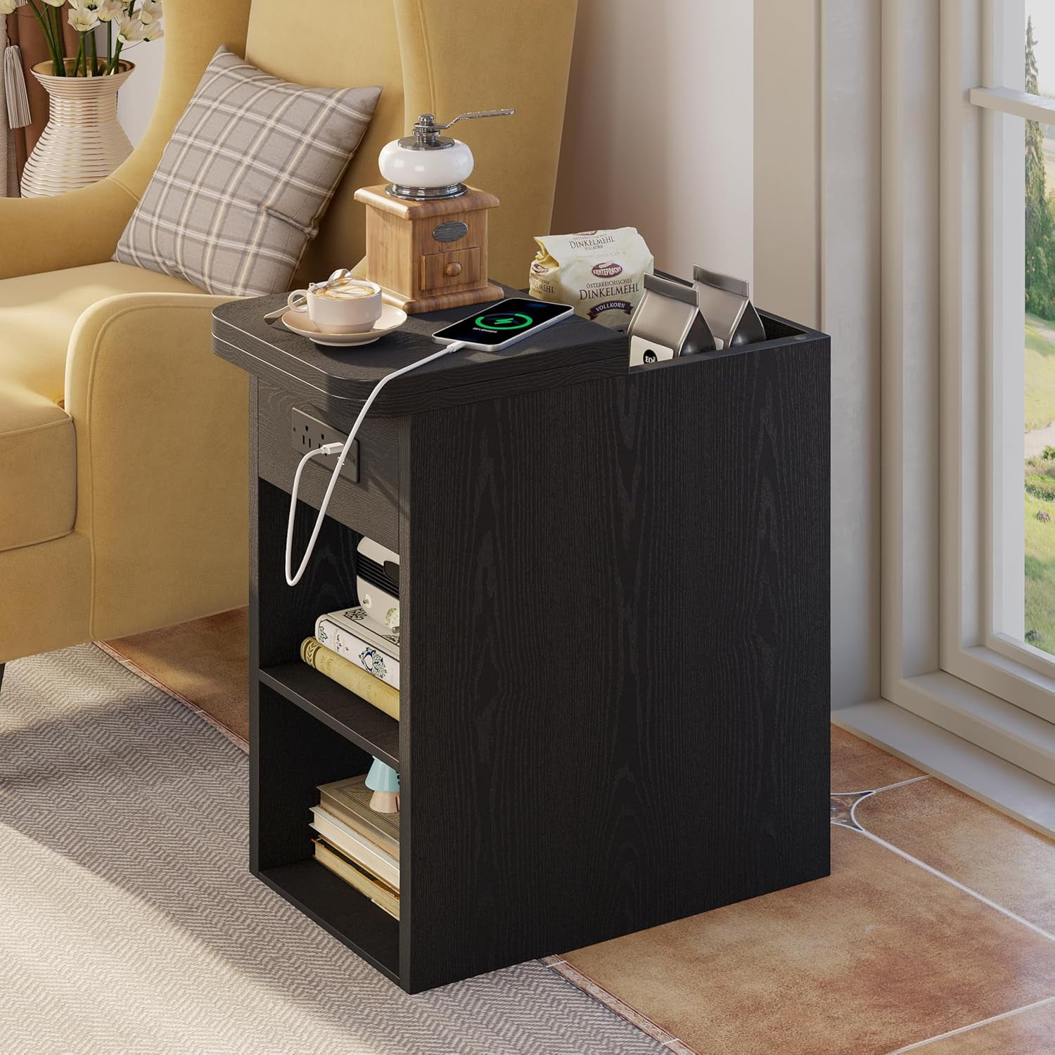 hltusyp Narrow Side Table Small End Tables with Flip Top Storage and ...