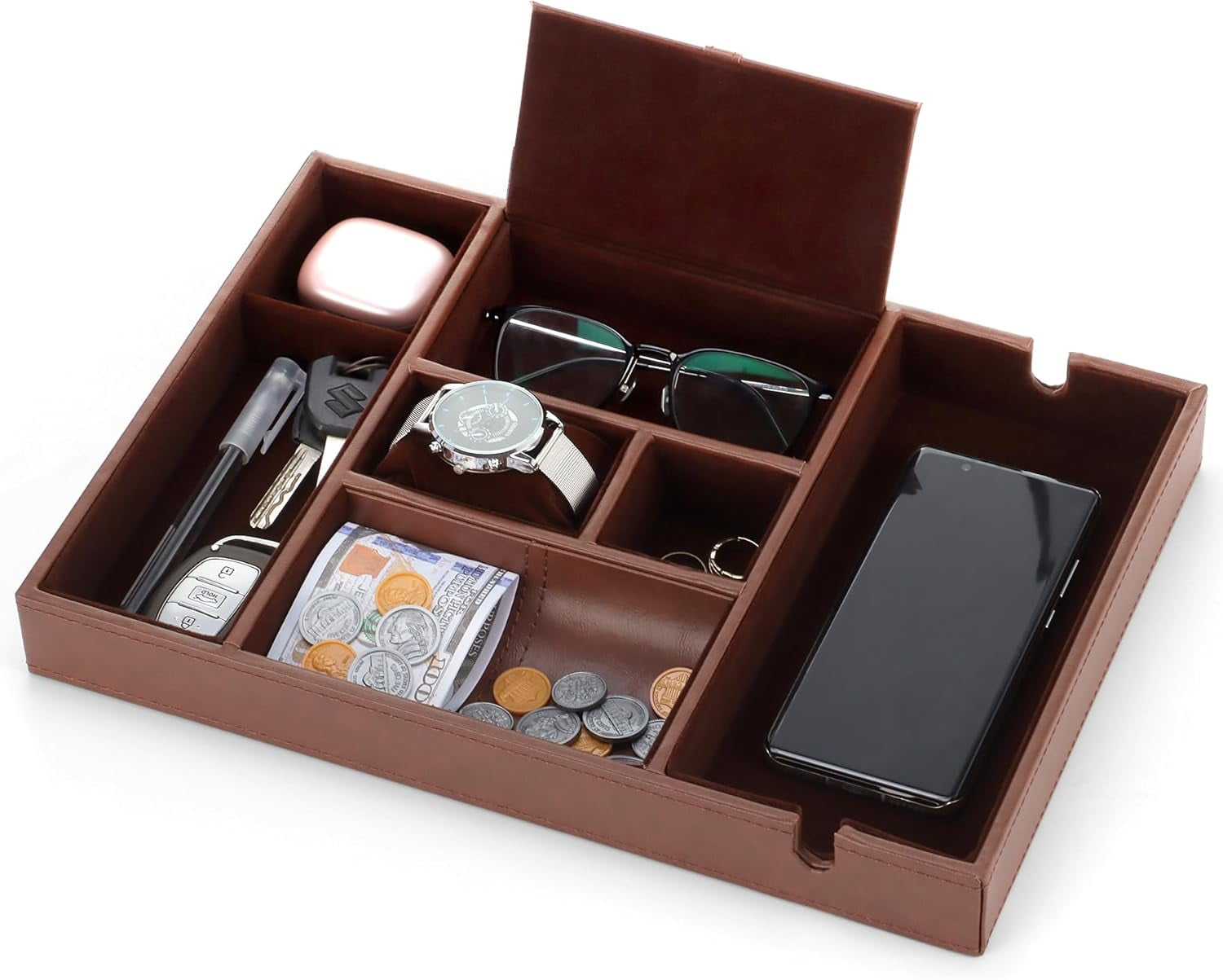 hltusyp Valet Tray - 7 Compartment Faux Leather Catchall EDC Tray for ...