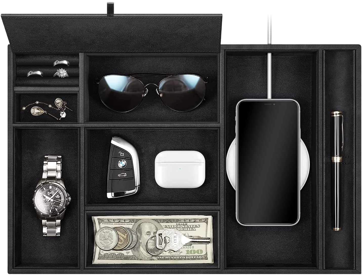 hltuyspb Valet Tray Desktop Organizer - 8 Compartments Catchall EDC ...