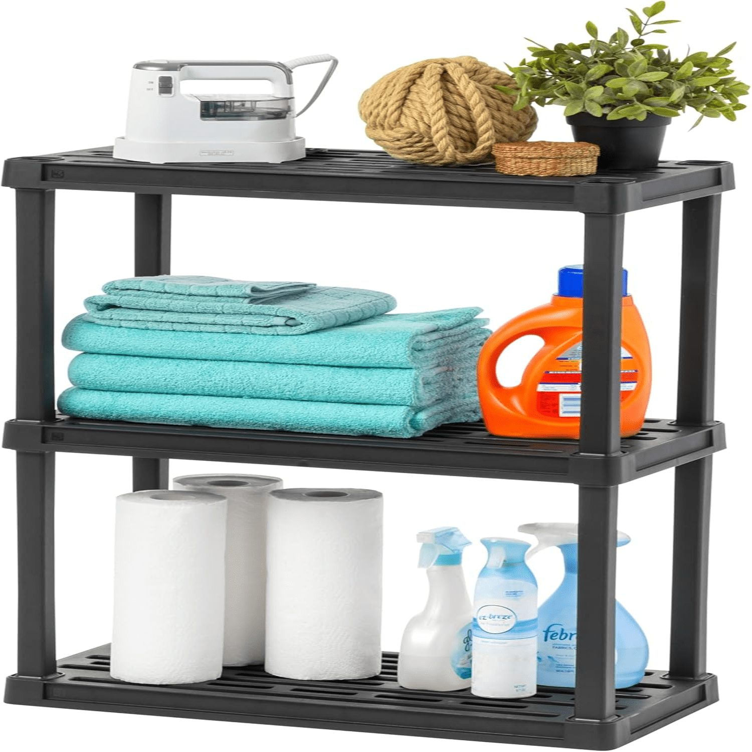 hltvuy 2-Shelf Heavy Duty Plastic Storage Shelves 80lb Capacity 17"H x ...