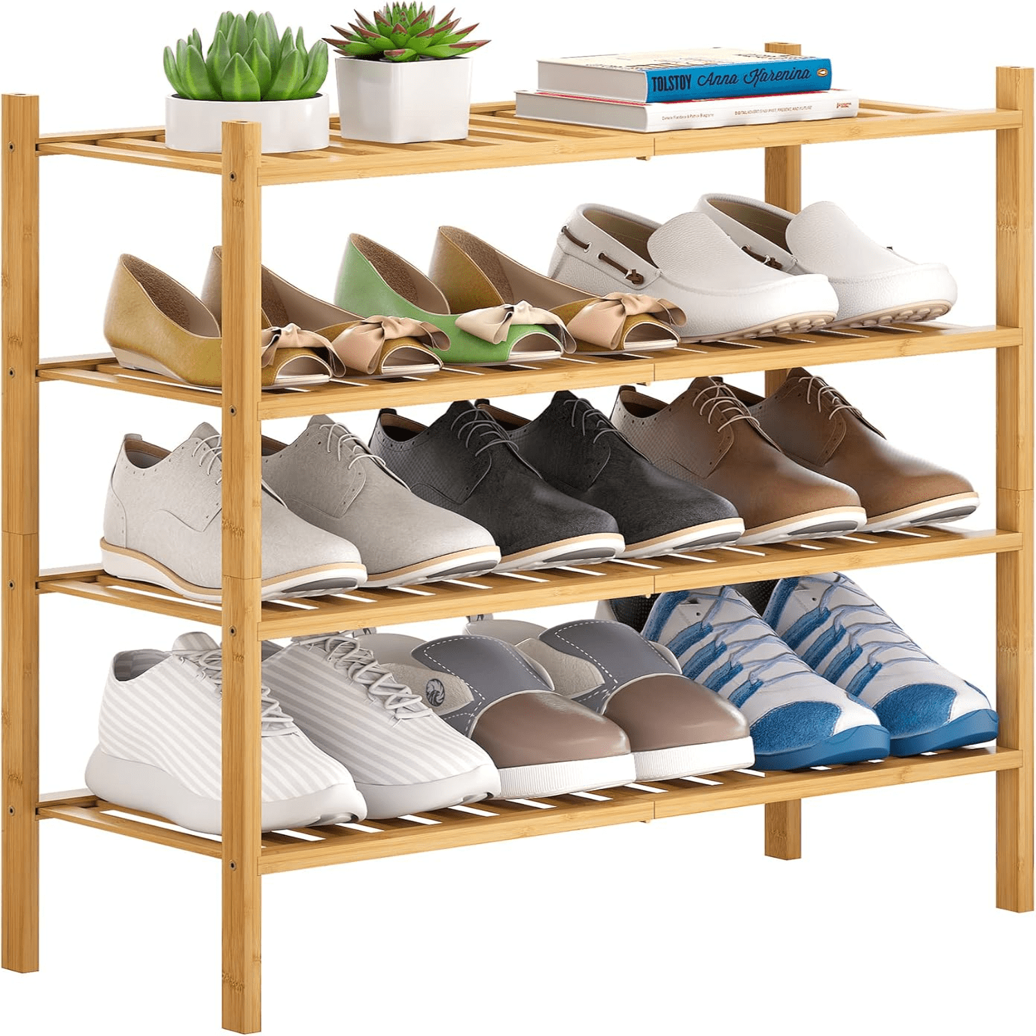 hltvuy Bamboo Shoe Rack Stackable Shoe Shelf Storage Organizer for Unit ...
