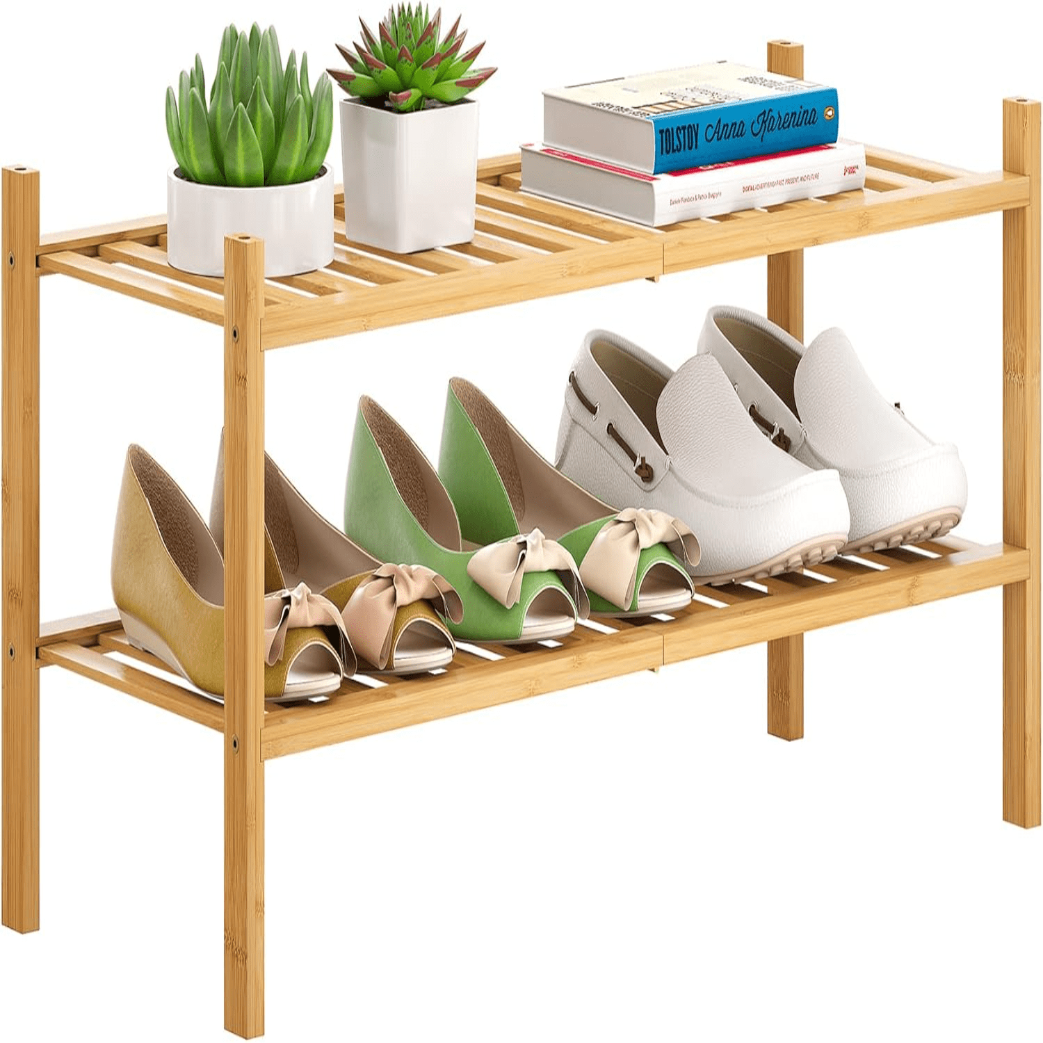 hltvuy Bamboo Shoe Rack Stackable Shoe Shelf Storage Organizer for Unit ...