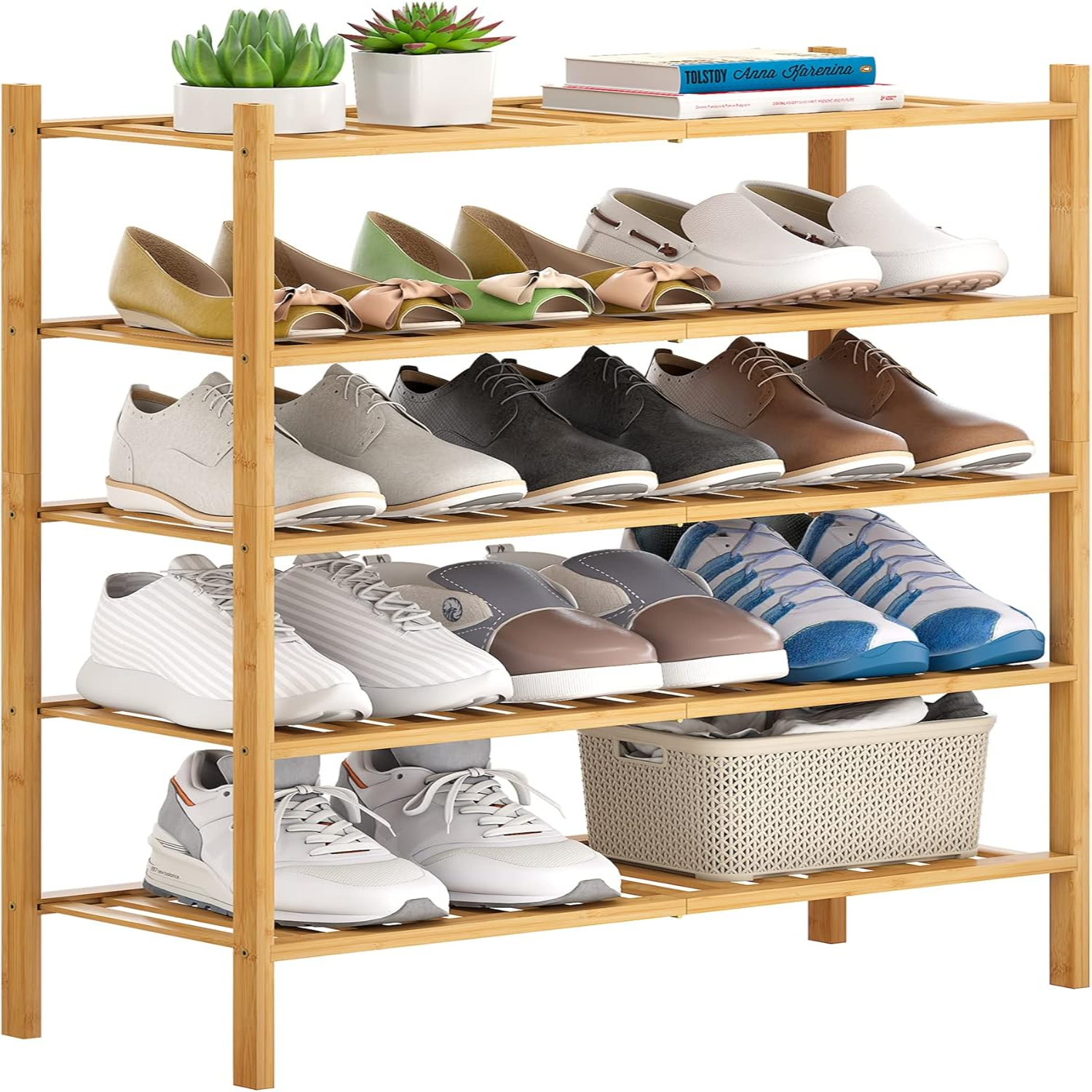 hltvuy Bamboo Shoe Rack Stackable Shoe Shelf Storage Organizer for Unit ...