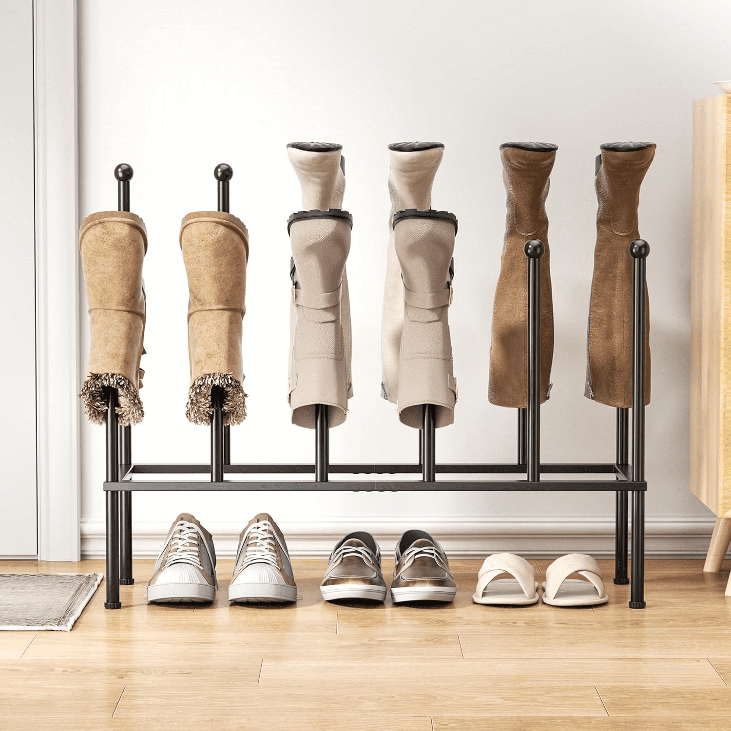 hltvuy Free Standing Shoe Racks - Black Metal Boot Rack Shoe Organizer ...