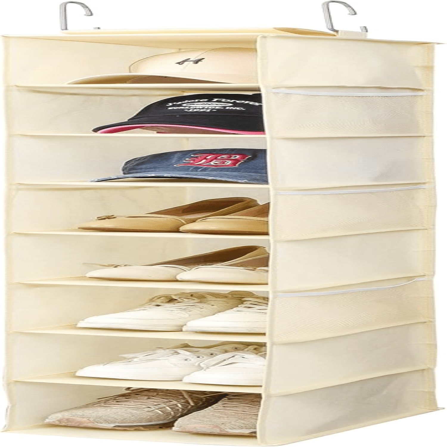 hltvuy Hanging Shoe Organizer for Closet with Side Mesh Pockets，Hat ...