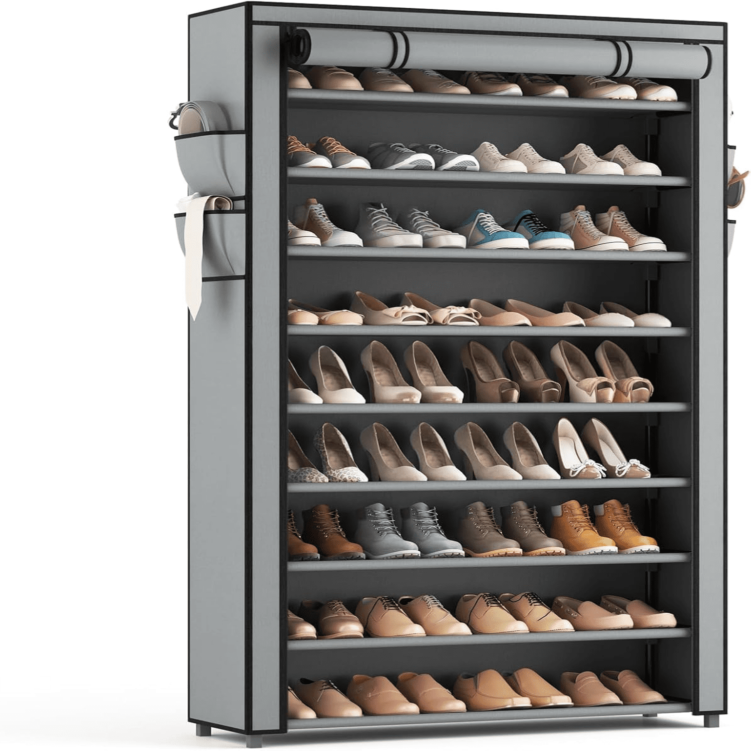 hltvuy Shoe Rack with Covers - 10 Tiers Tall Shoe Rack Organizer Large ...