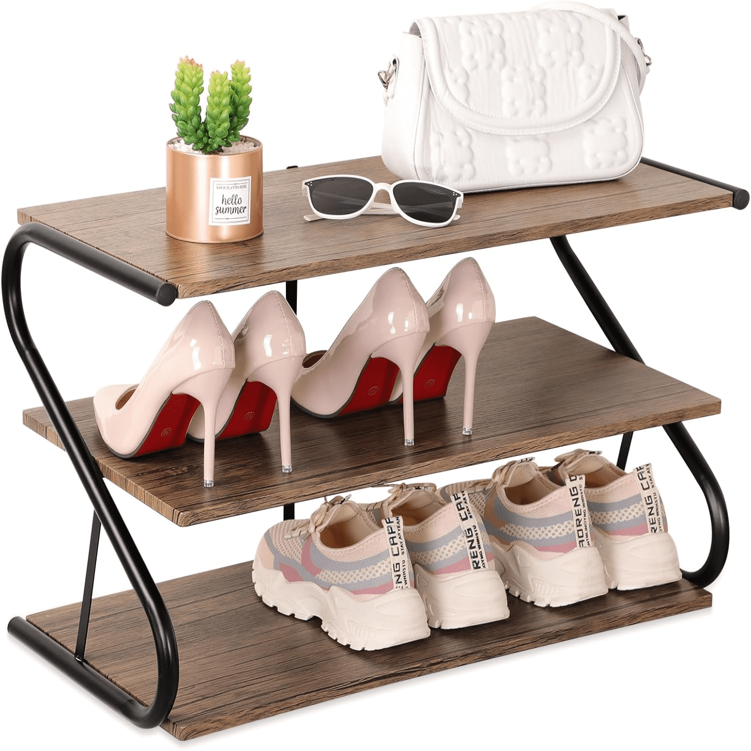 hltvuy Shoe Rack Z Shaped 3 Tier Shoe Shelf Wooden Shoe Storage ...