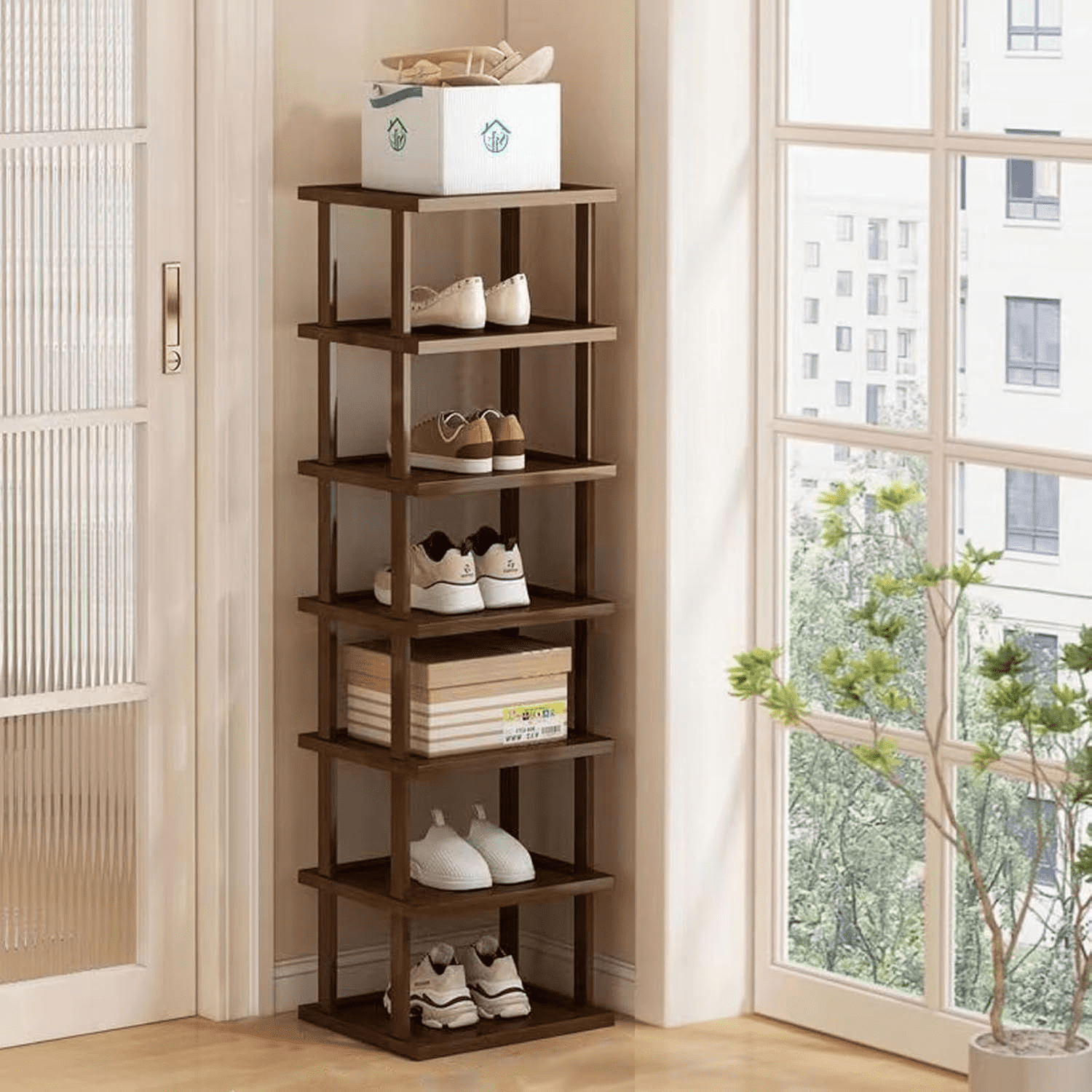 hltvuy Vertical Shoe Rack-Tall Narrow Shoe Rack Organizer for Small ...