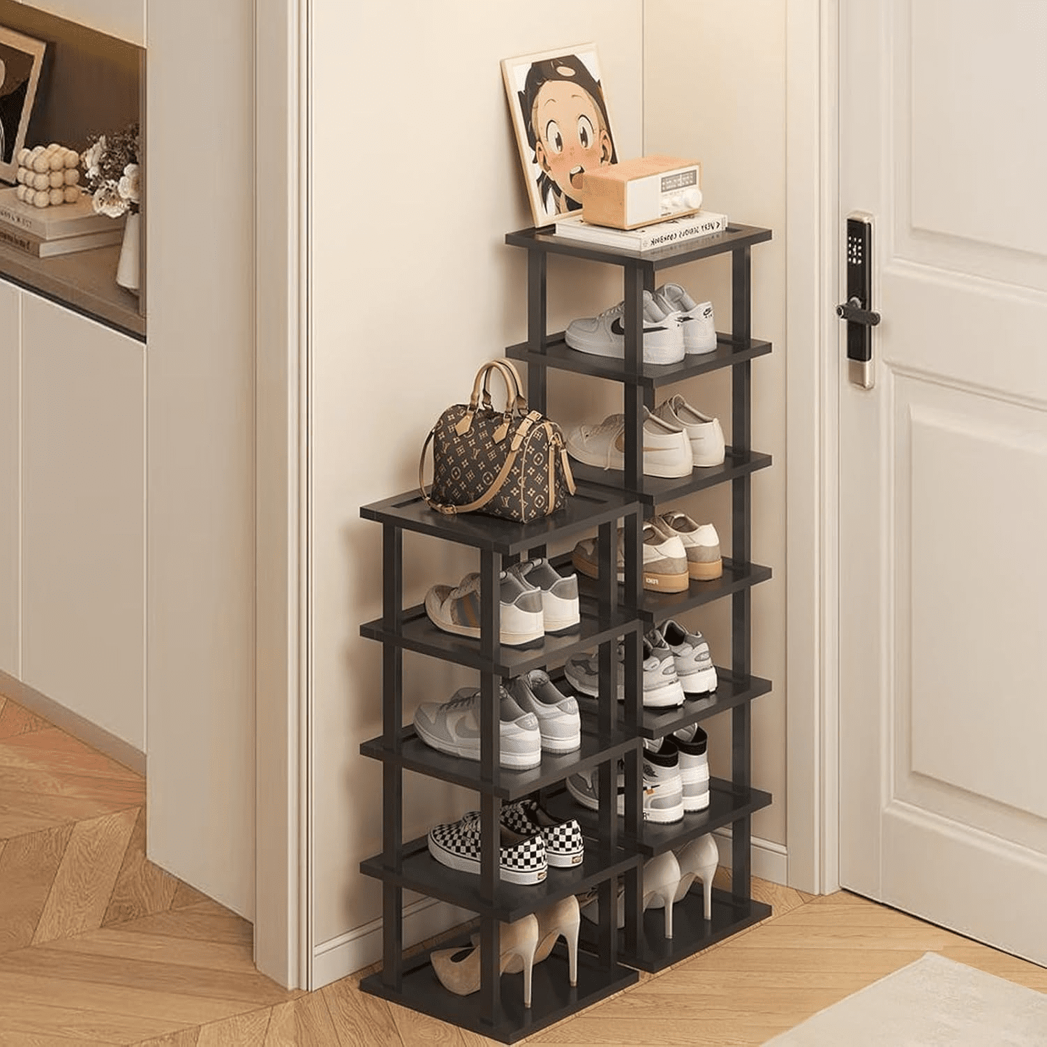 hltvuy Vertical Shoe Rack-Tall Narrow Shoe Rack Organizer for Small ...